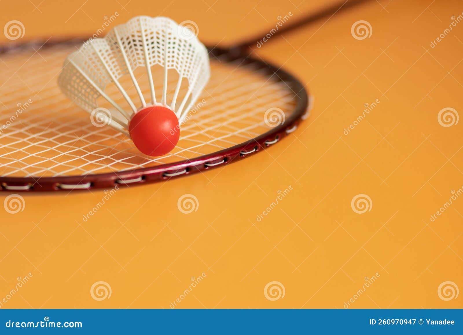 Shuttlecock and Racket on Orange, Copy Space Stock Image - Image of ...