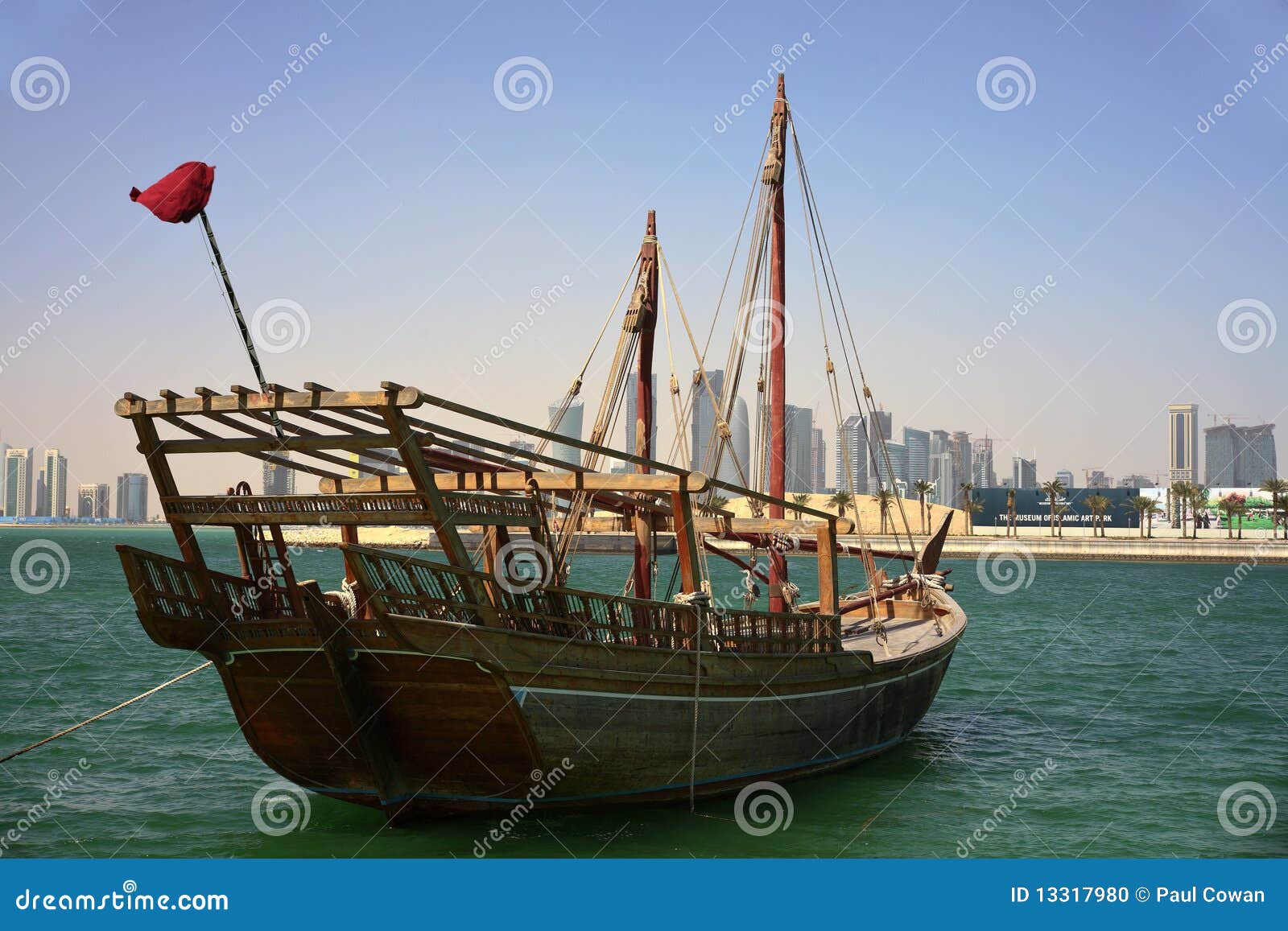 Shuwa i dhow in Doha bay stock photo. Image of rigging - 13317980
