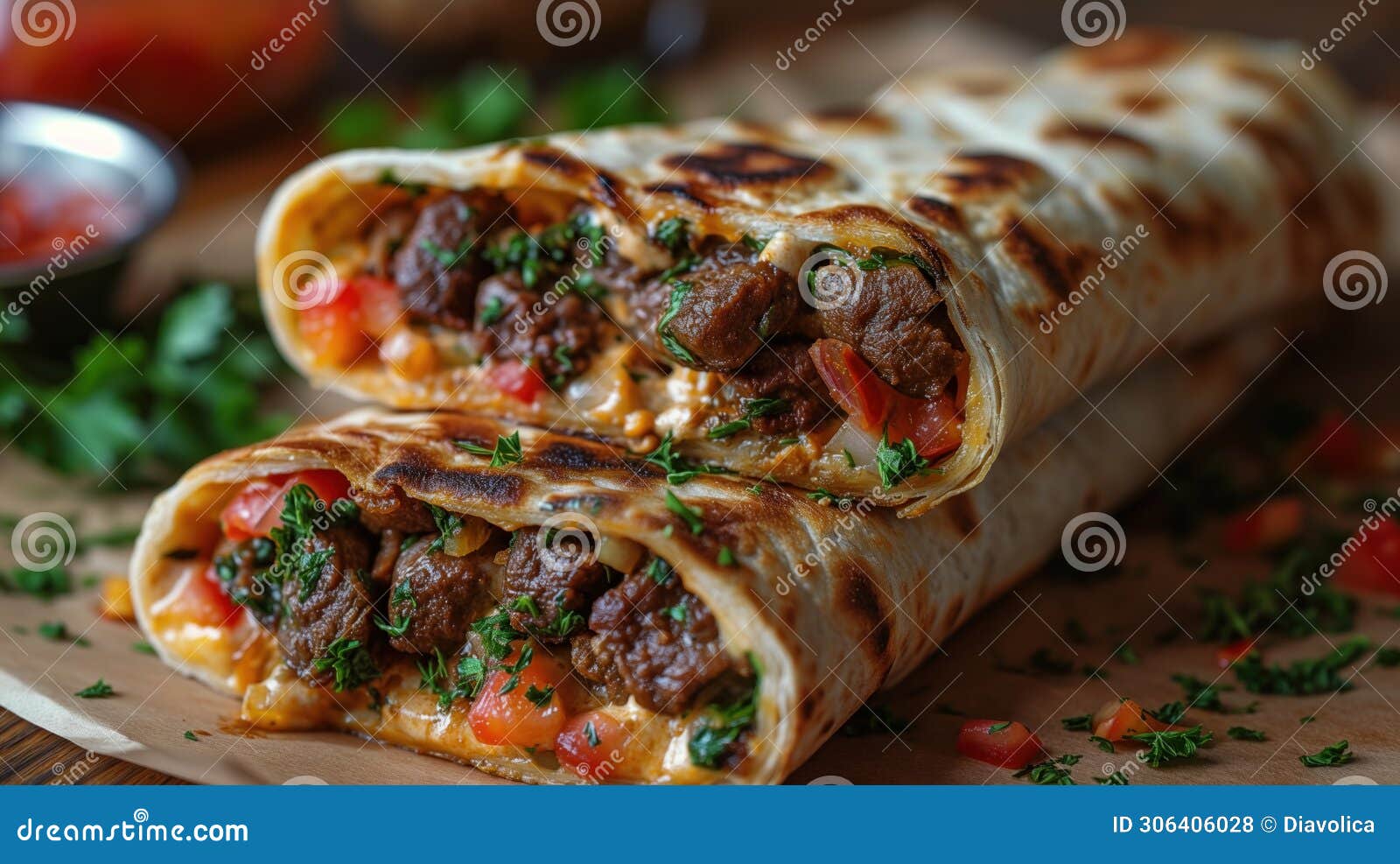 Shwarma with Meat and Vegetables Stock Illustration - Illustration of ...