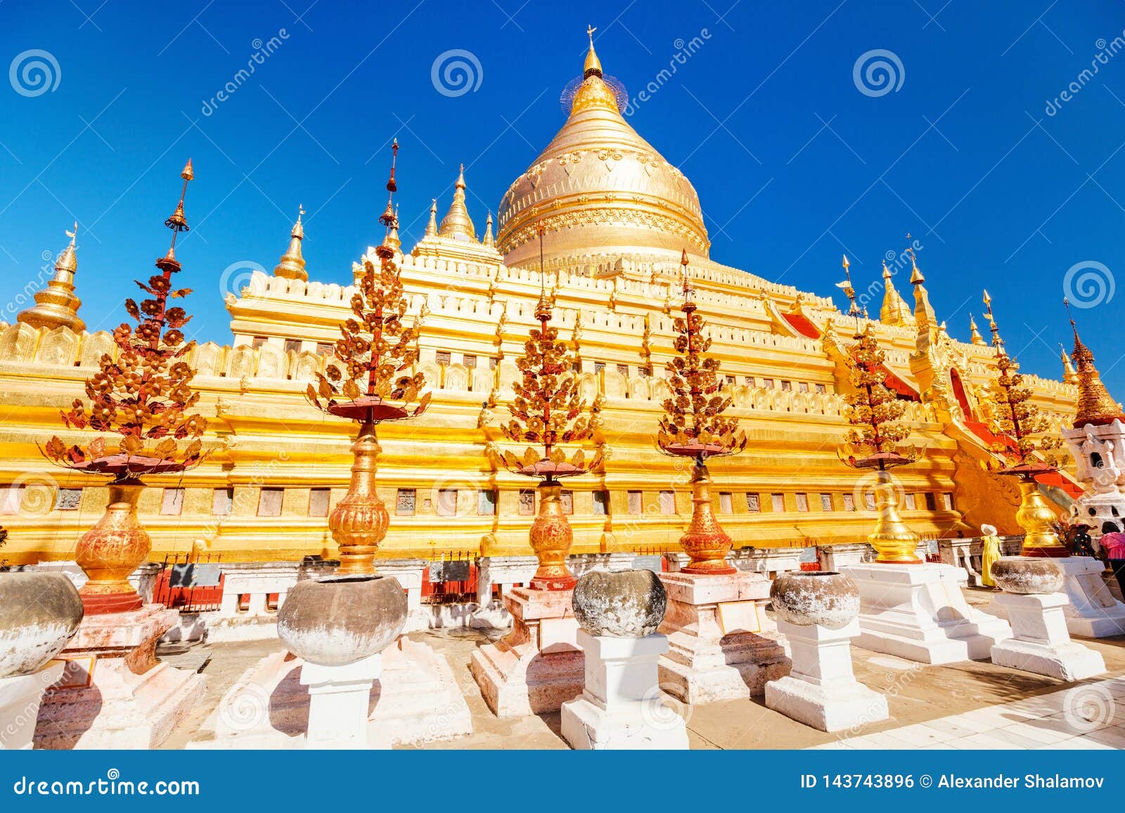 Shwezigon Pagoda in Bagan Myanmar Stock Photo - Image of monument ...