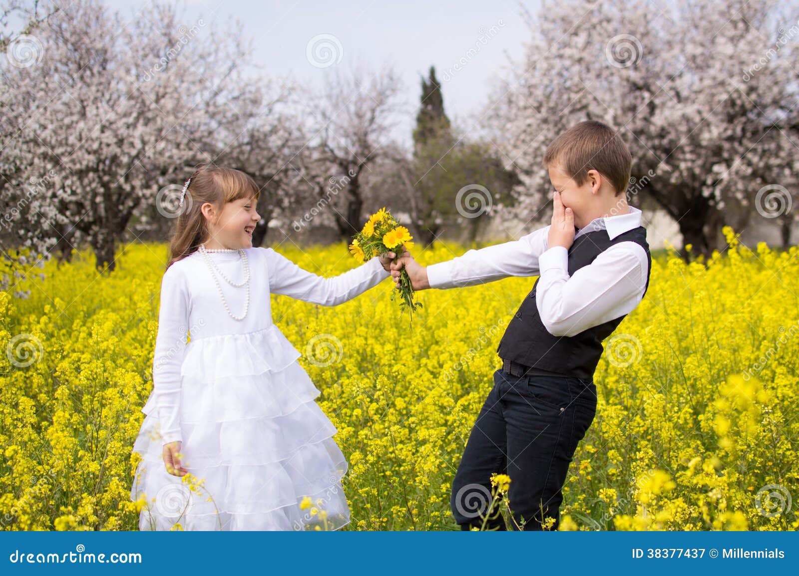 Shy boy giving flowers stock image. Image of barbarea - 38377437
