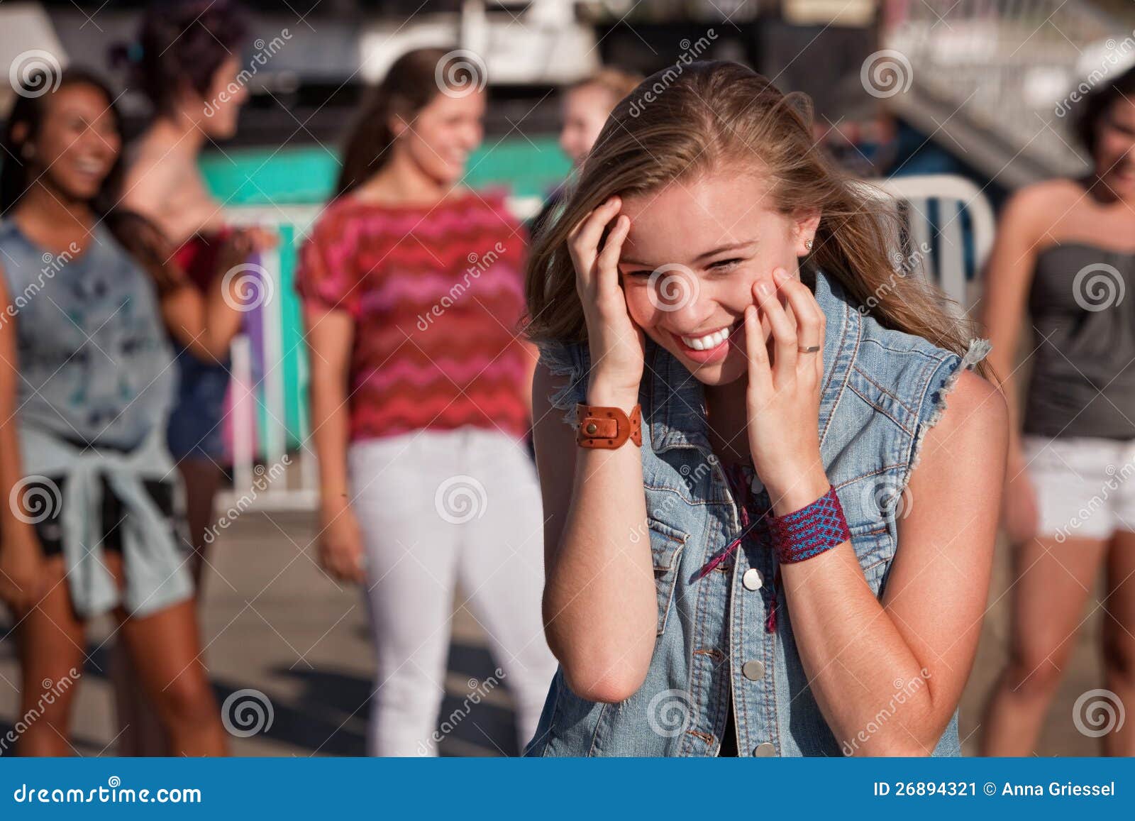 Shy Giggling Girl at Park stock image. Image of laughing - 26894321