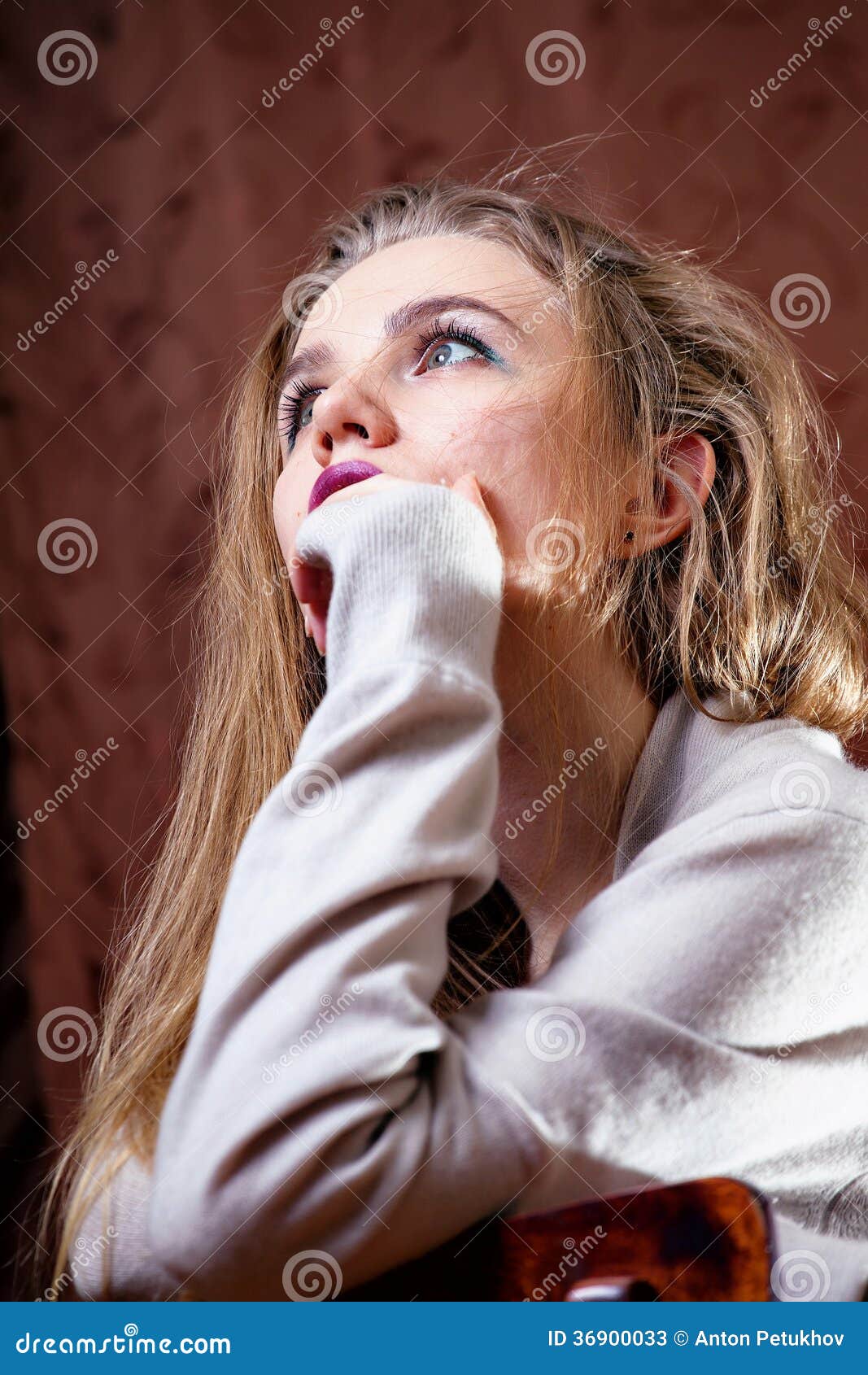 Shy Girl In Wool Cardigan Stock Image Image Of Wary 36900033