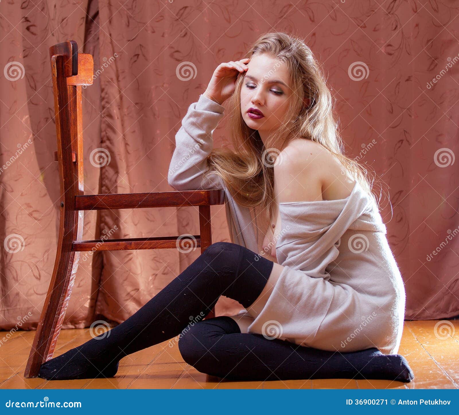 Shy Girl In Wool Cardigan Stock Image Image Of Coat 36900271