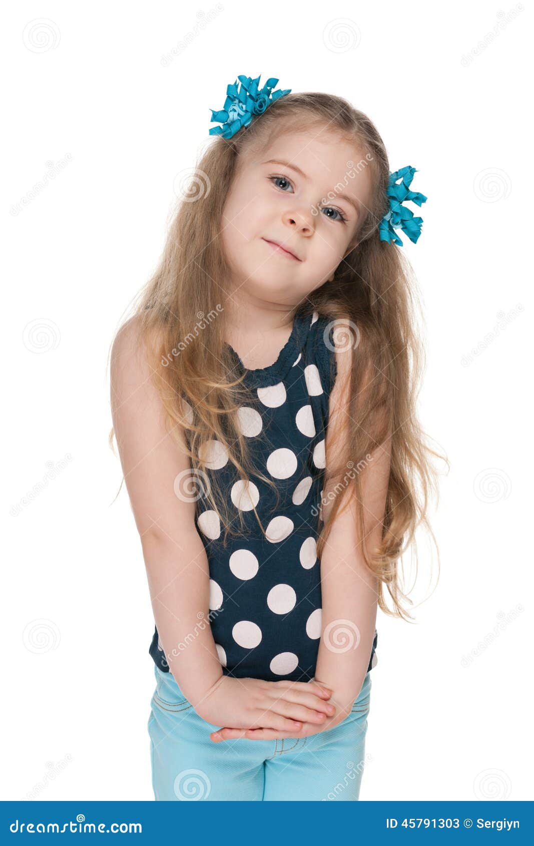 Shy little girl stock image. Image of studio, positivity - 45791303