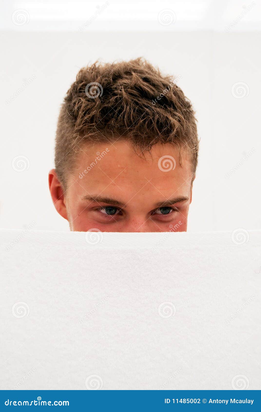 Shy man with towel stock photo. Image of leasure, fresh - 11485002