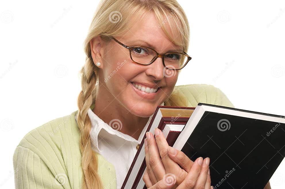 Shy Student Carries Stack of Books Stock Image - Image of corporate ...