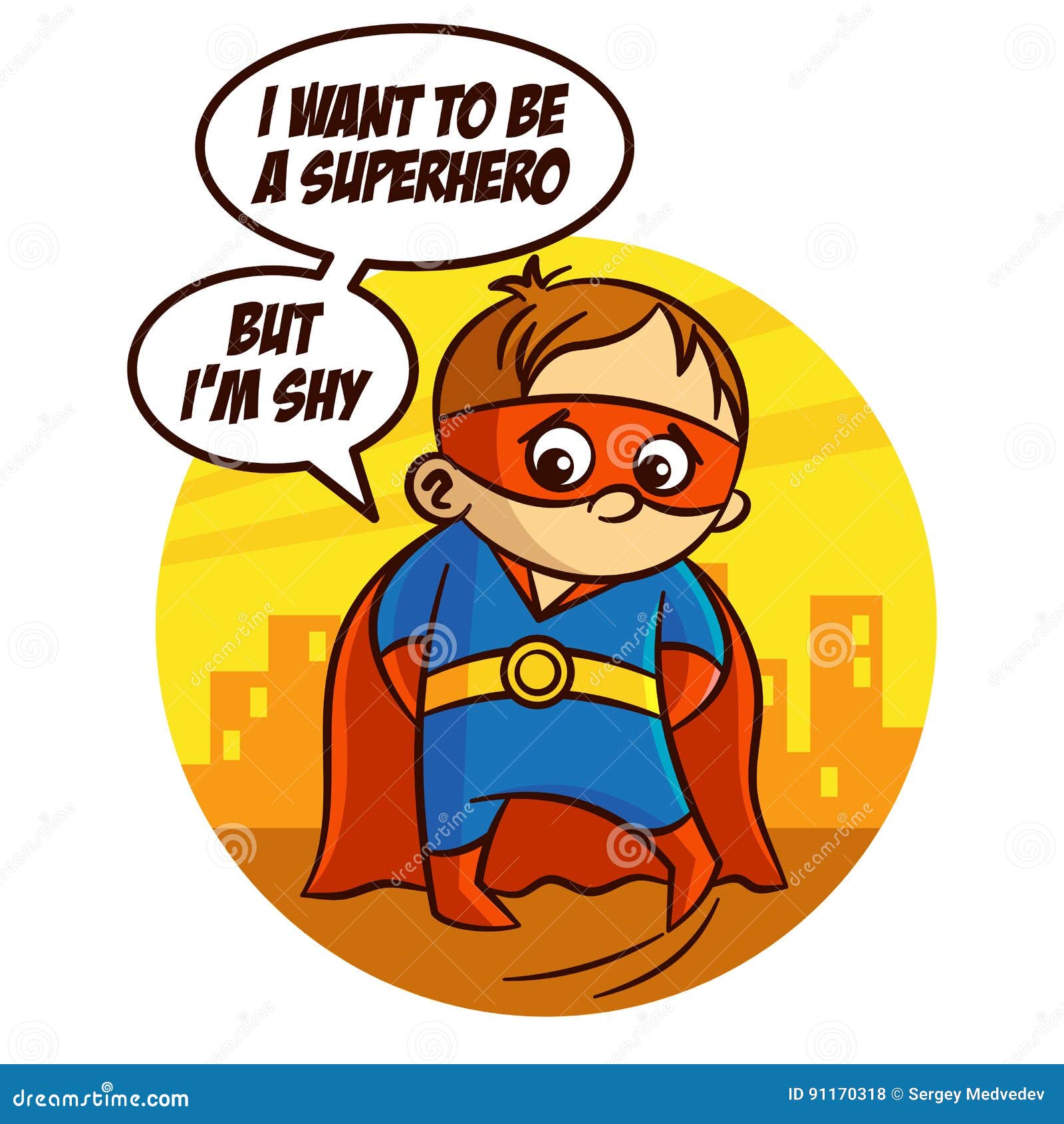 Shy Superhero Boy Sticker stock vector. Illustration of family - 91170318