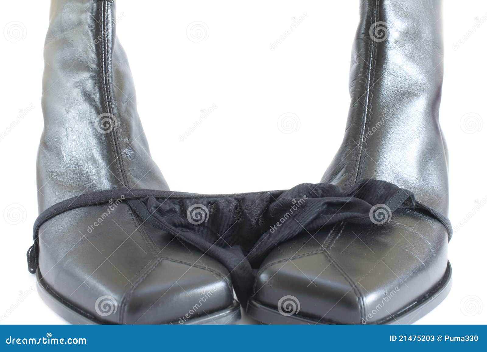 Shy Woman with Black Strings on Her Boots Stock Image - Image of pair ...