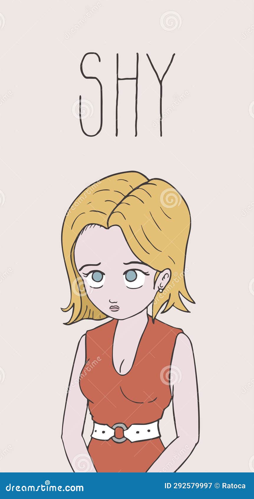 Shy woman draw stock vector. Illustration of cute, female - 292579997