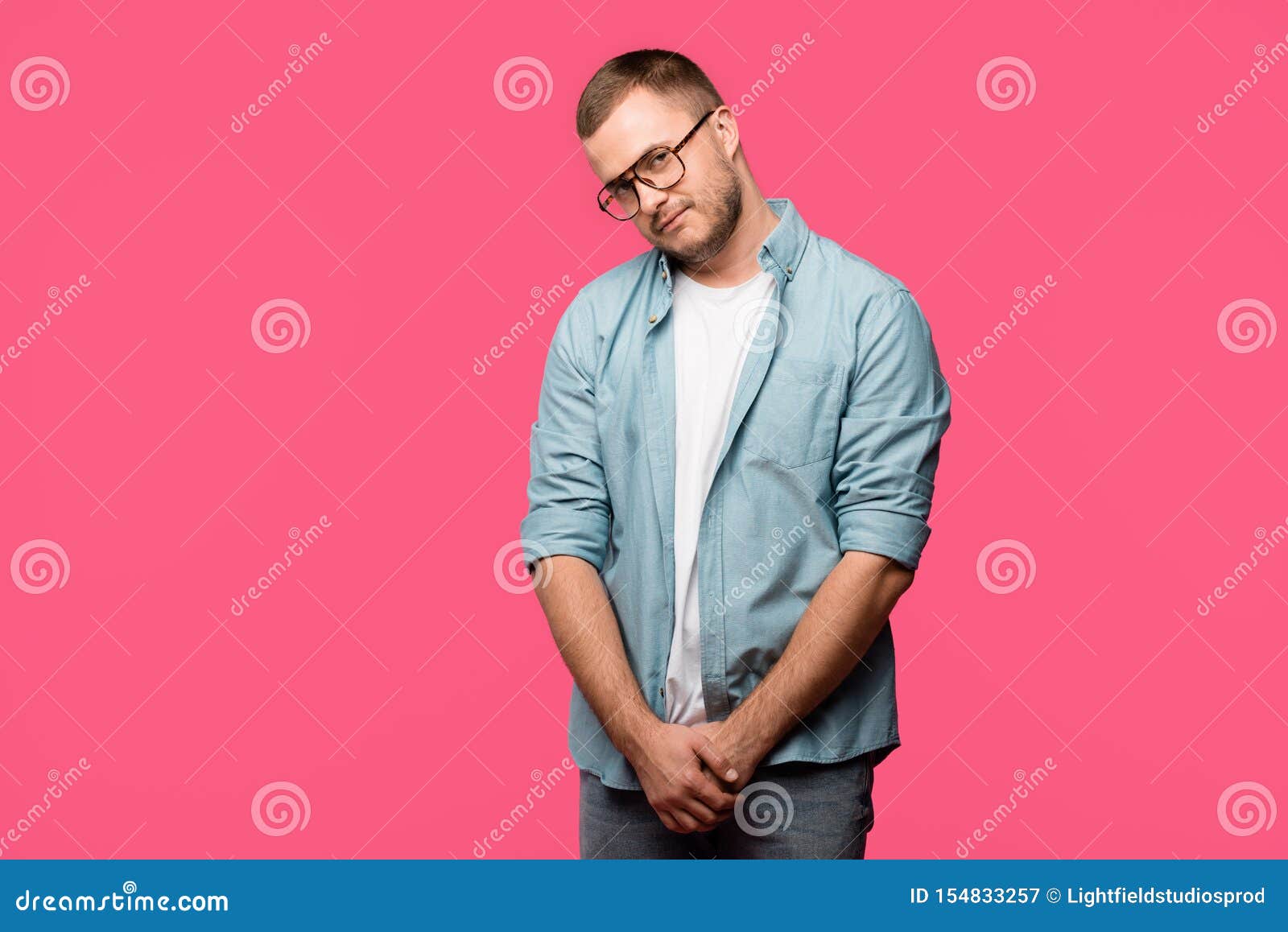 Shy Young Man in Eyeglasses Looking at Camera Isolated Stock Image ...