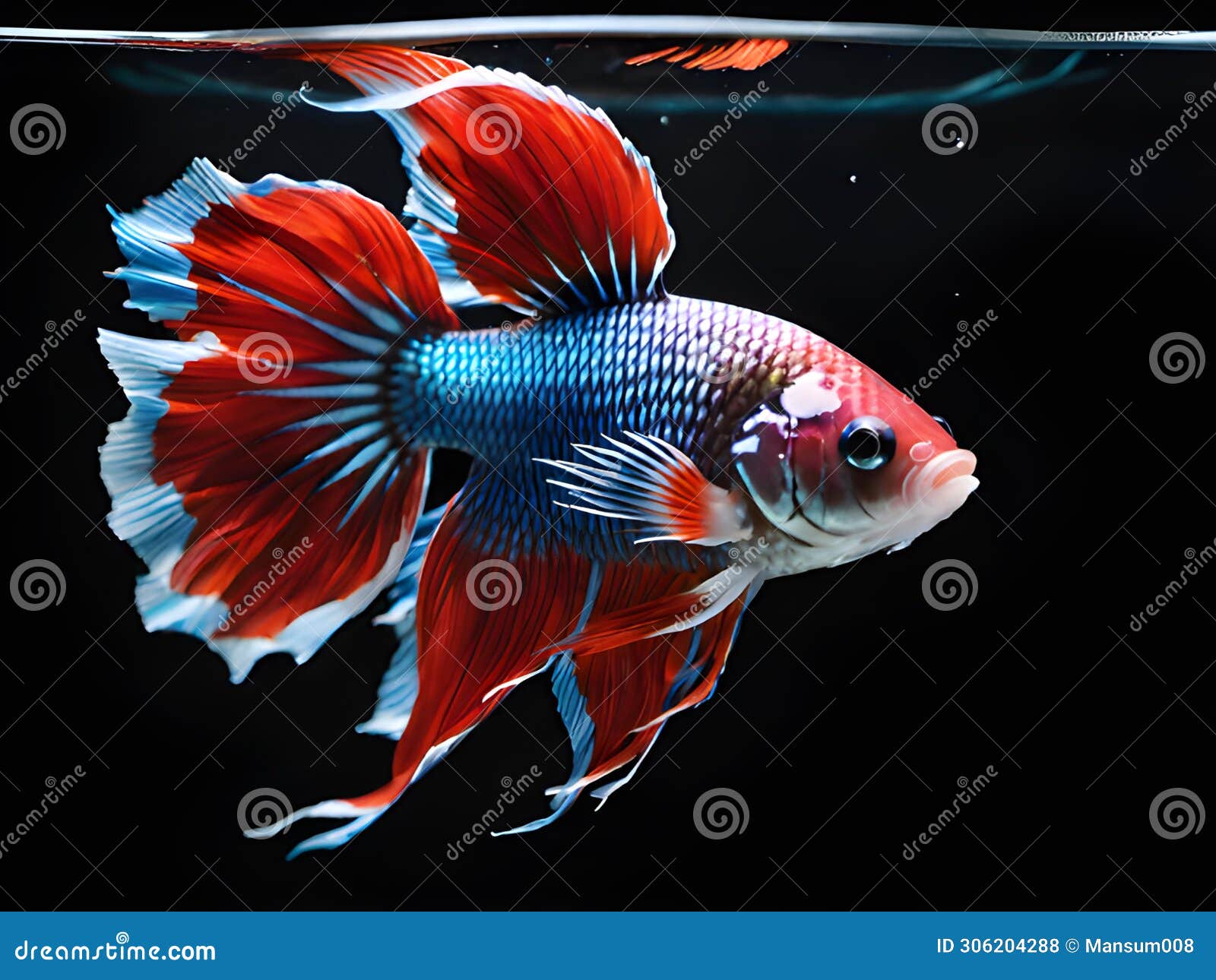 A Siam Fish with a Red, White and Blue Tail Stock Illustration ...