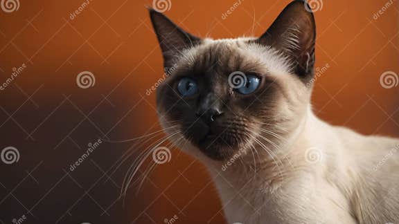 Siamese Cat with an Angry Expression on an Orange Background. Stock ...
