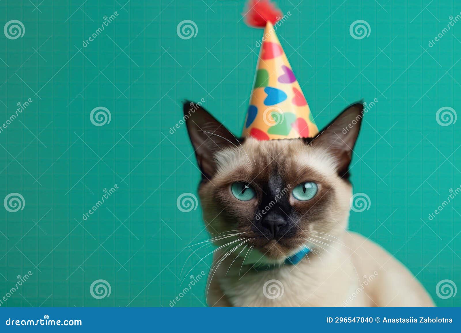 Siamese Cat in Clown Hat on Green Background. Generative AI Stock ...