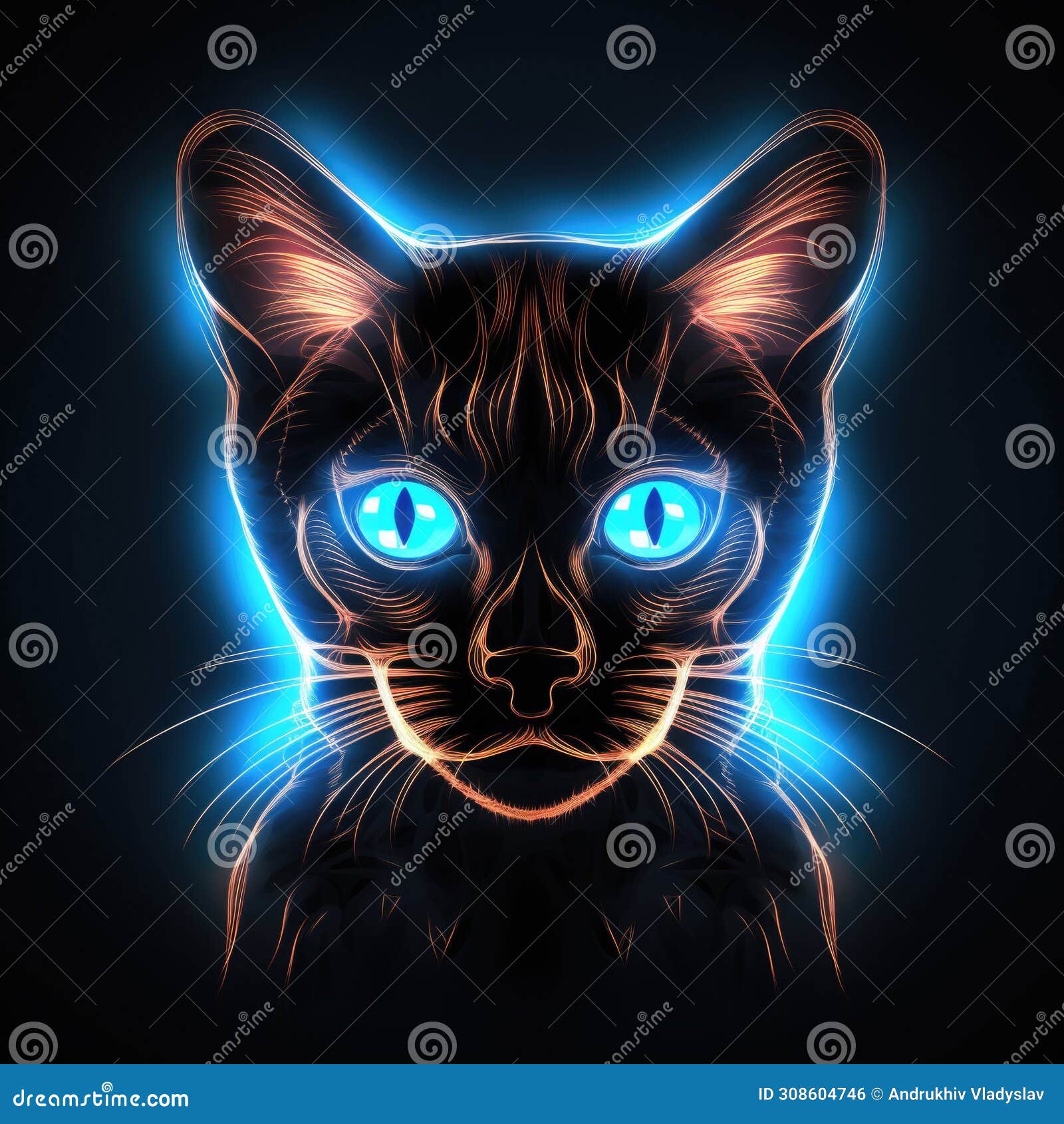 Siamese Cat. Neon Outline Icon with a Light Effect Stock Illustration ...
