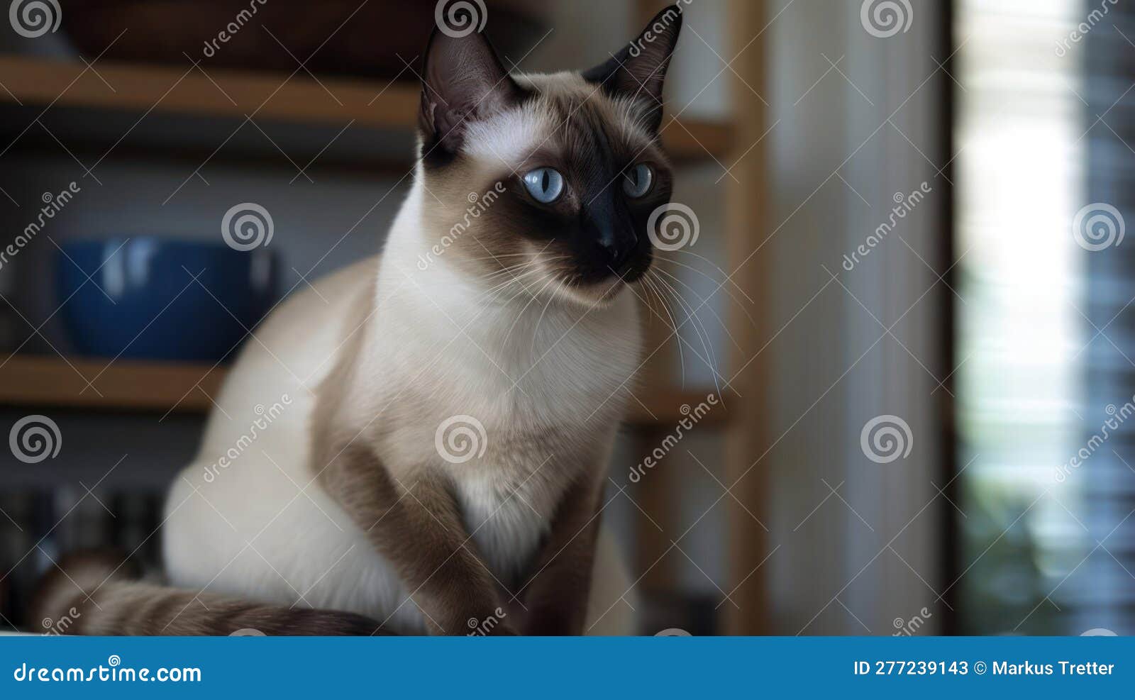 A Siamese Cat Perched on the Windowsill Watching Birds Outside Created ...