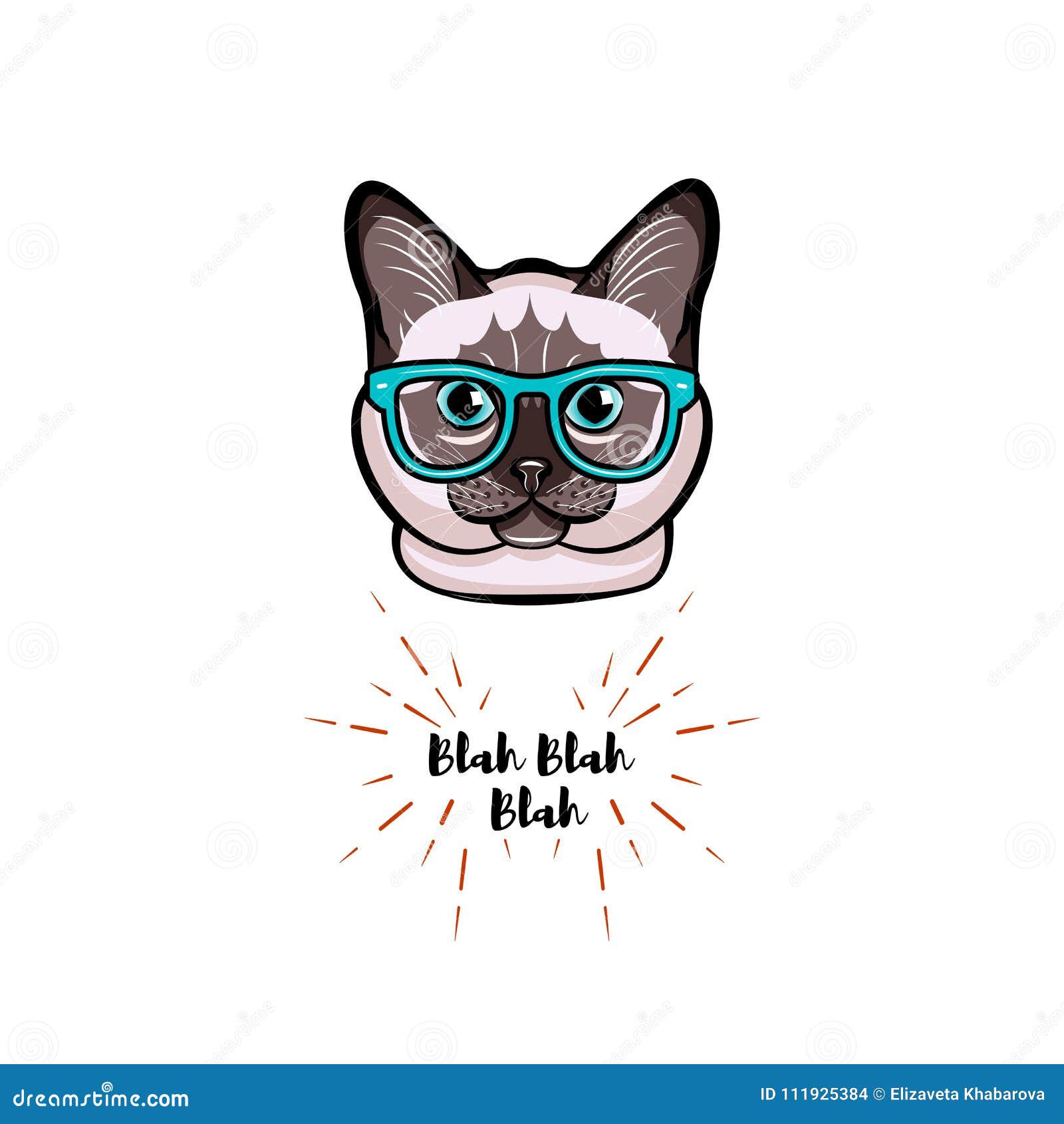 Siamese Cat In Smart Glasses. Cat Geek. Vector Illustration ...