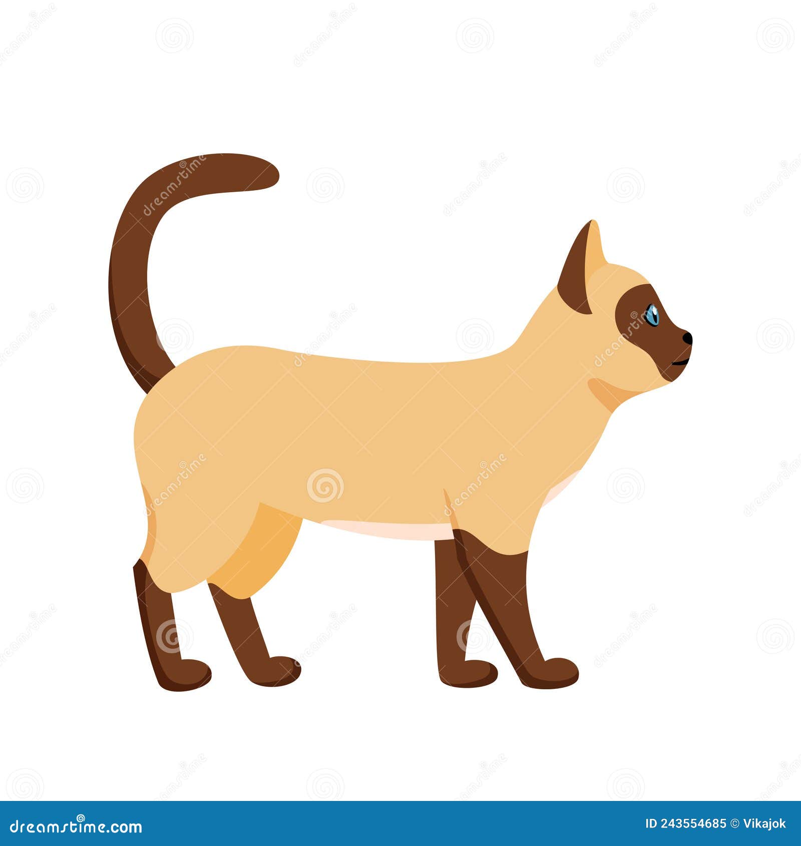 Siamese Thai Cat Standing Side View. Ink Black And White Doodle Drawing ...