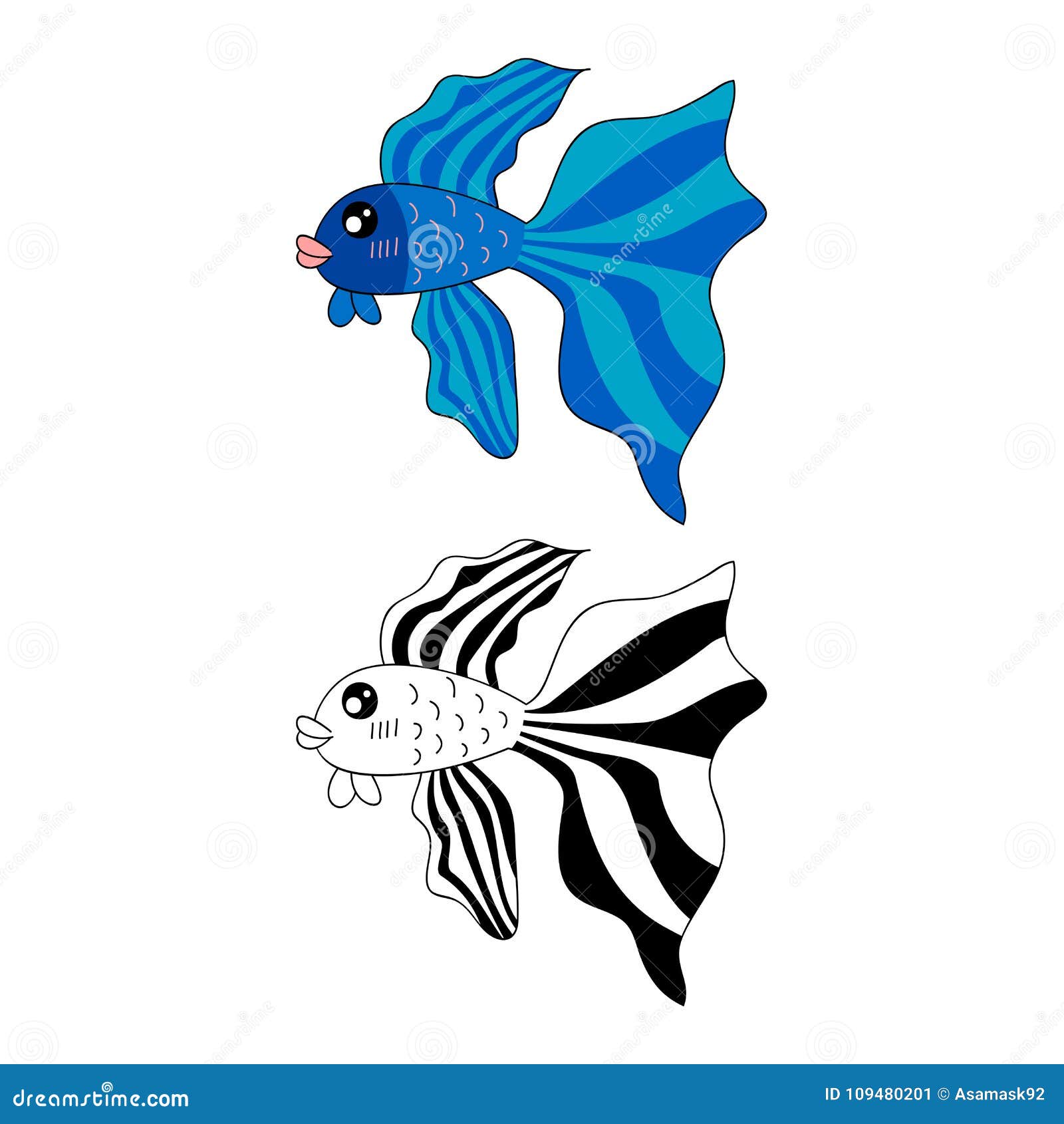 Siamese Fighting Fish. Vector Illustration. Isolated on White ...