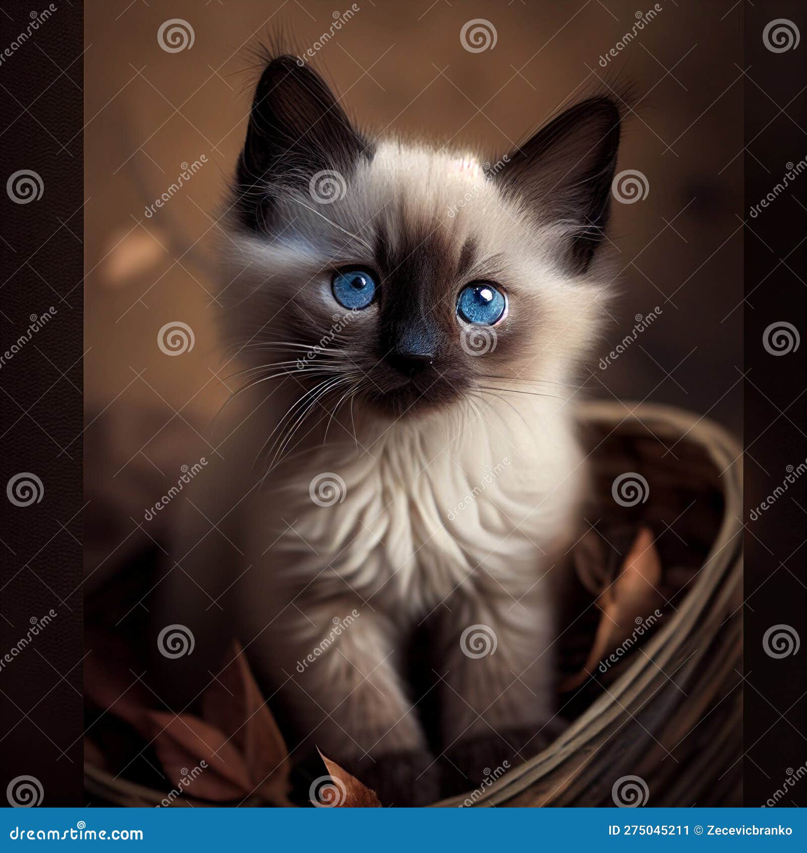 Adorable Siamese Kitten: Blue-Eyed Beauty in a Basket Stock ...