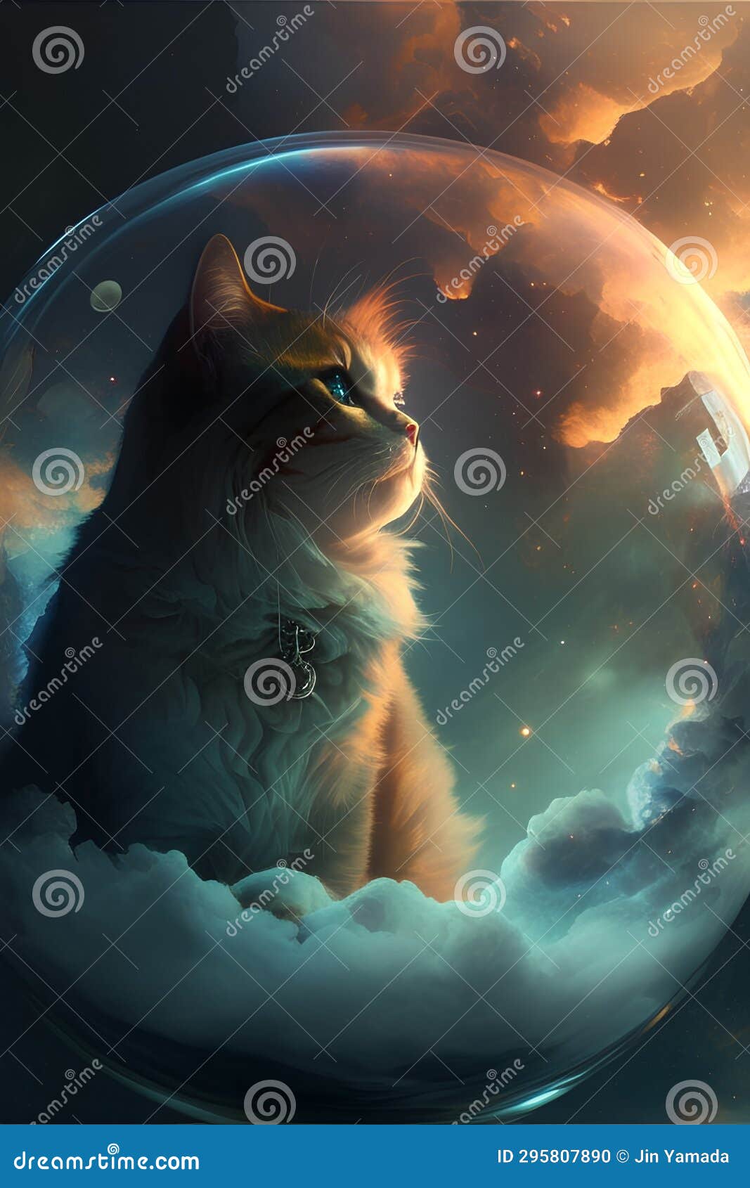 Siberian Cat in a Sphere of Clouds. 3D Rendering Stock Illustration ...