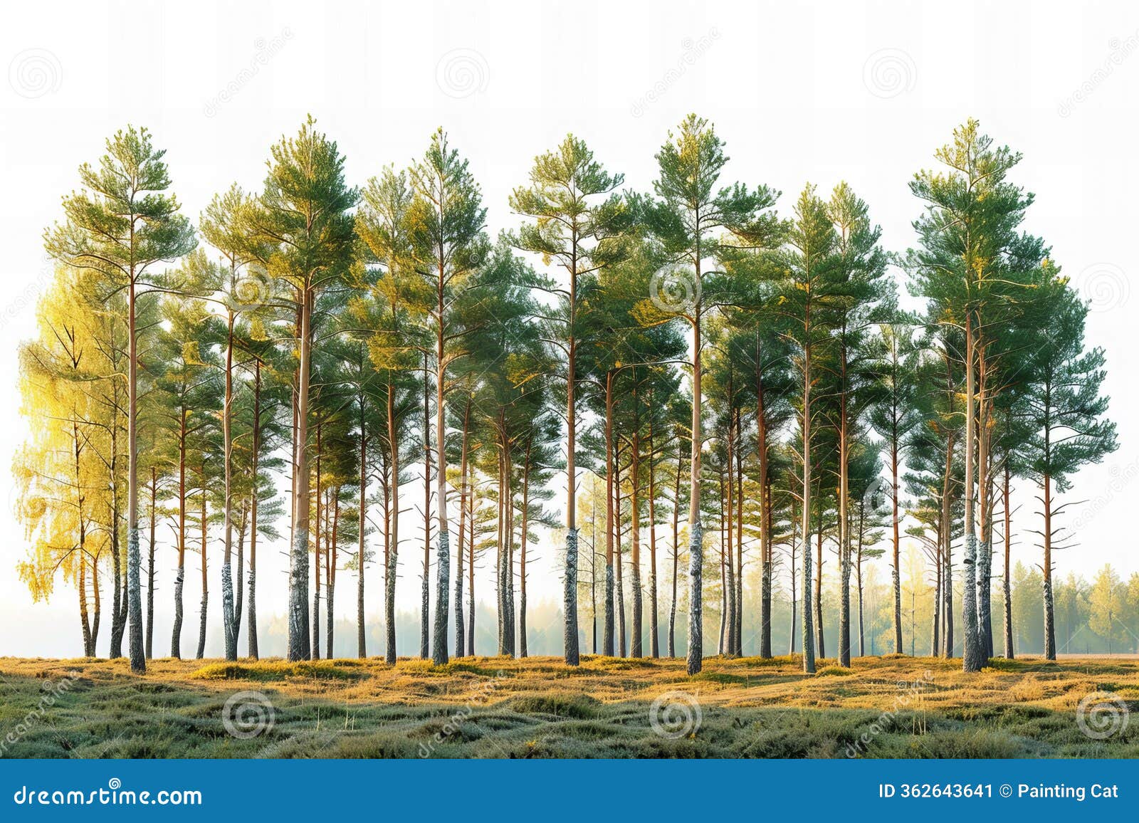 Siberian Forest, Spruce Trees in Spring on White Background, Panorama ...