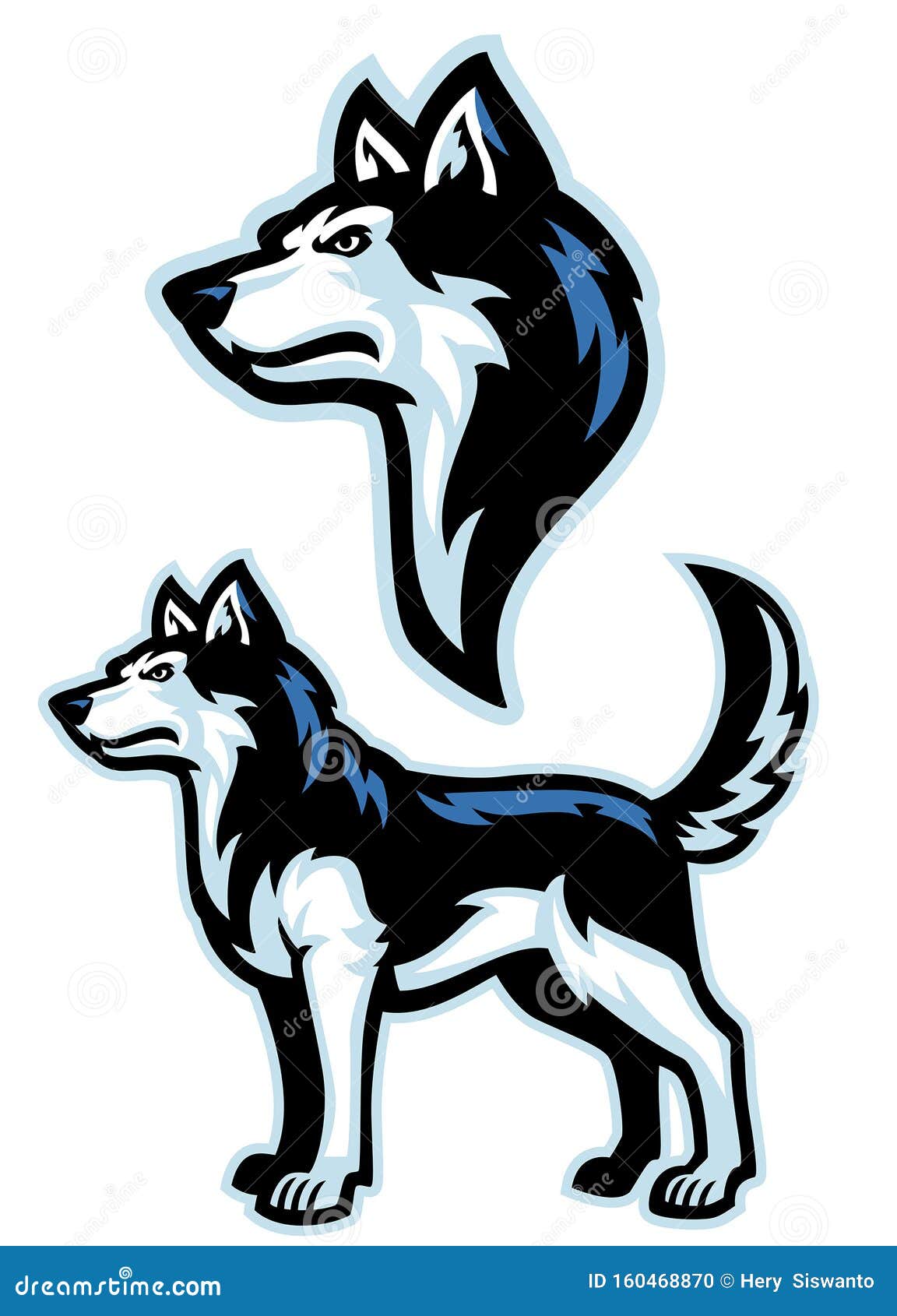 Siberian Husky, White And Black Purebred Dog Animal With Blue Eyes ...