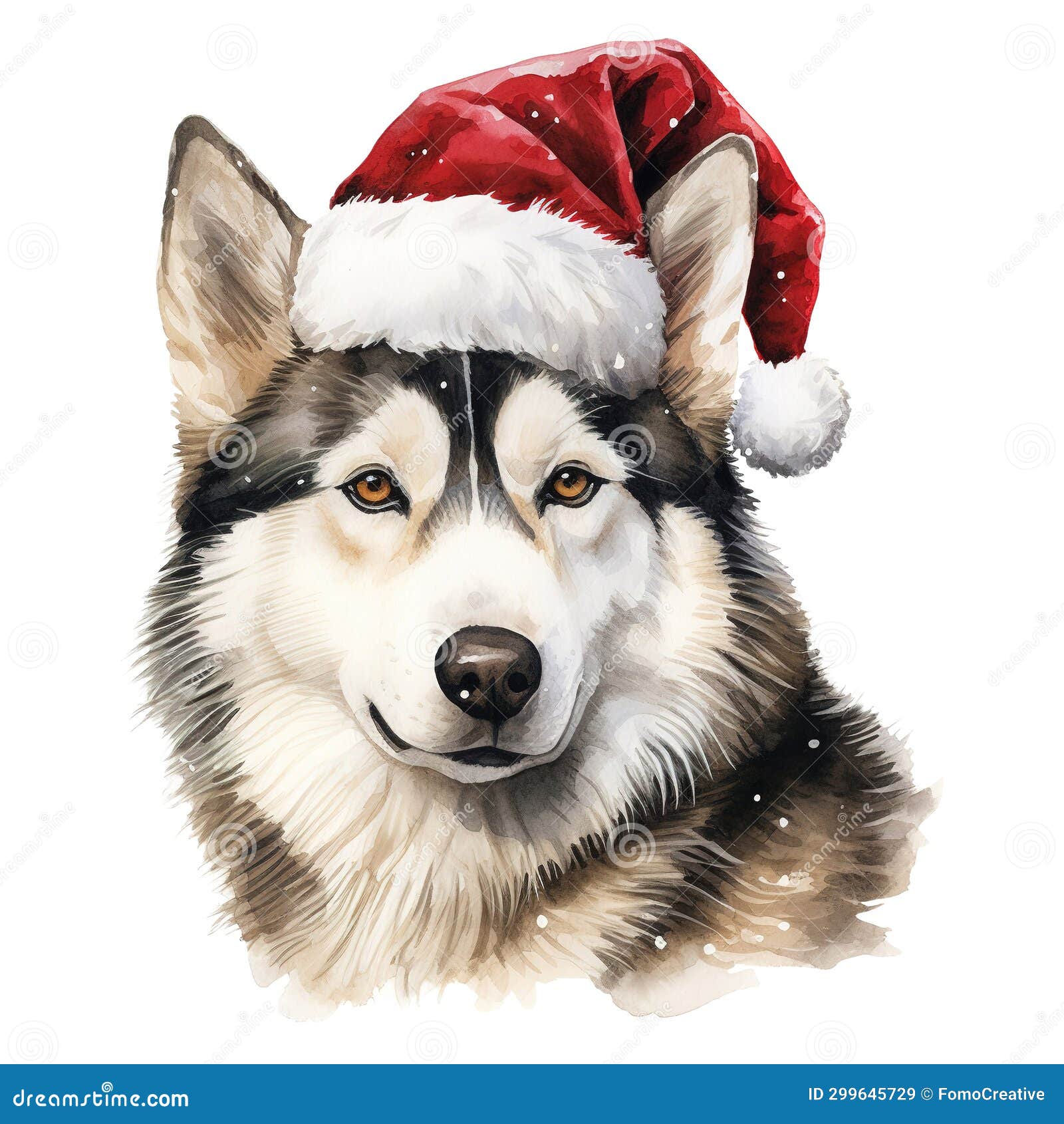 Siberian Husky Dog Wearing a Santa Hat Stock Illustration ...
