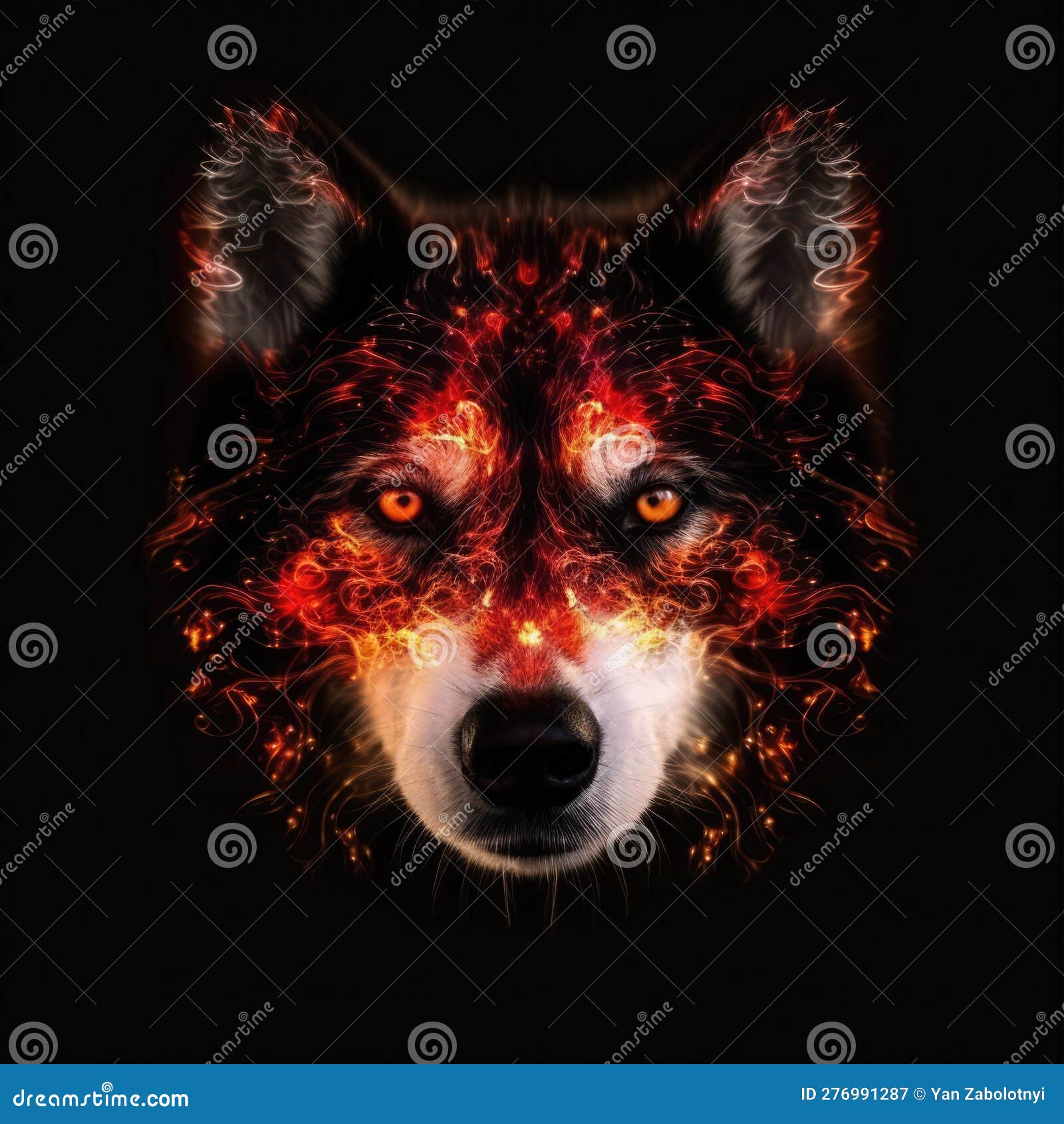 Siberian Husky Face Shape in Red Fire on Black Background. Generative ...
