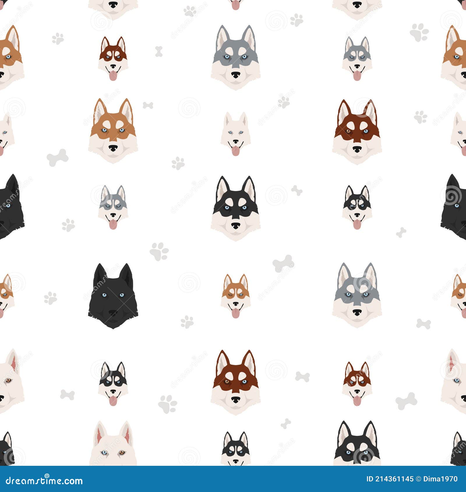 Siberian Husky Poses, Coat Colors Seamless Pattern Stock Vector ...