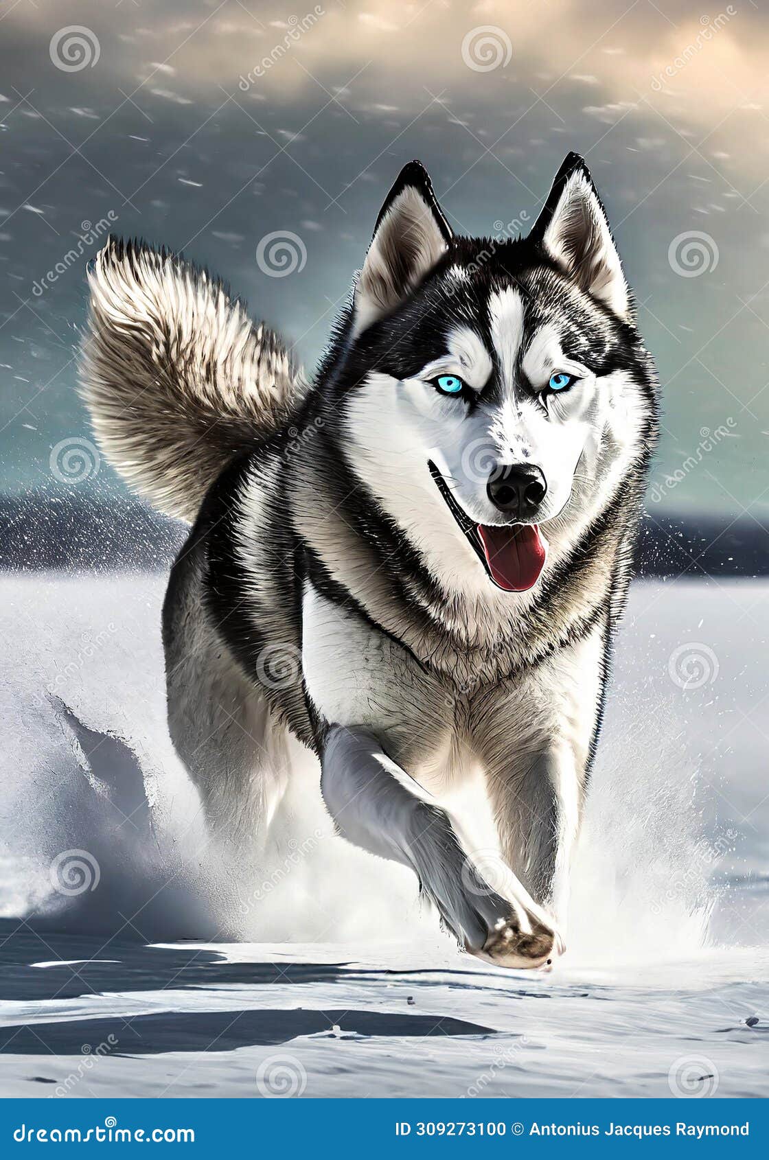 Siberian Husky that Running in the Vast Snowfield Stock Illustration ...