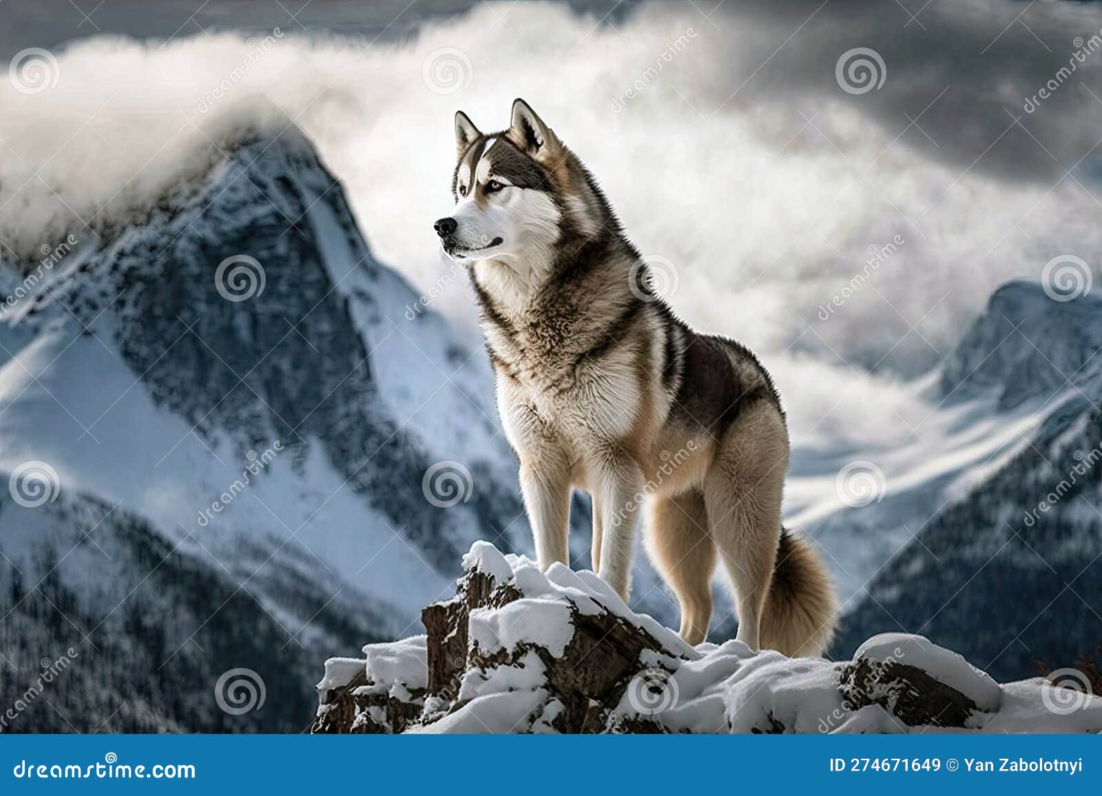 Siberian Husky on Top of a Snowy Mountain. Generative AI Stock ...