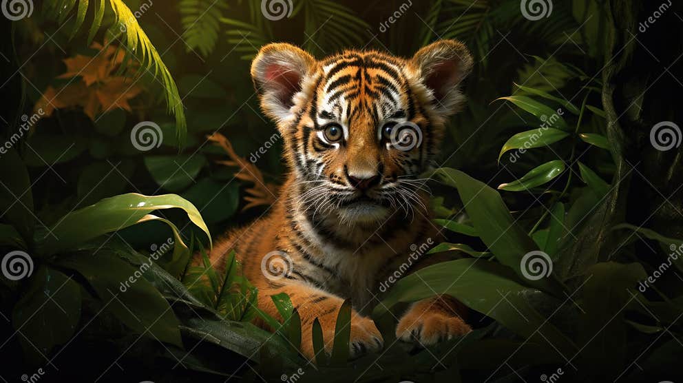 Siberian Tiger Cub in Deep Forest Stock Image - Image of relax, grass ...