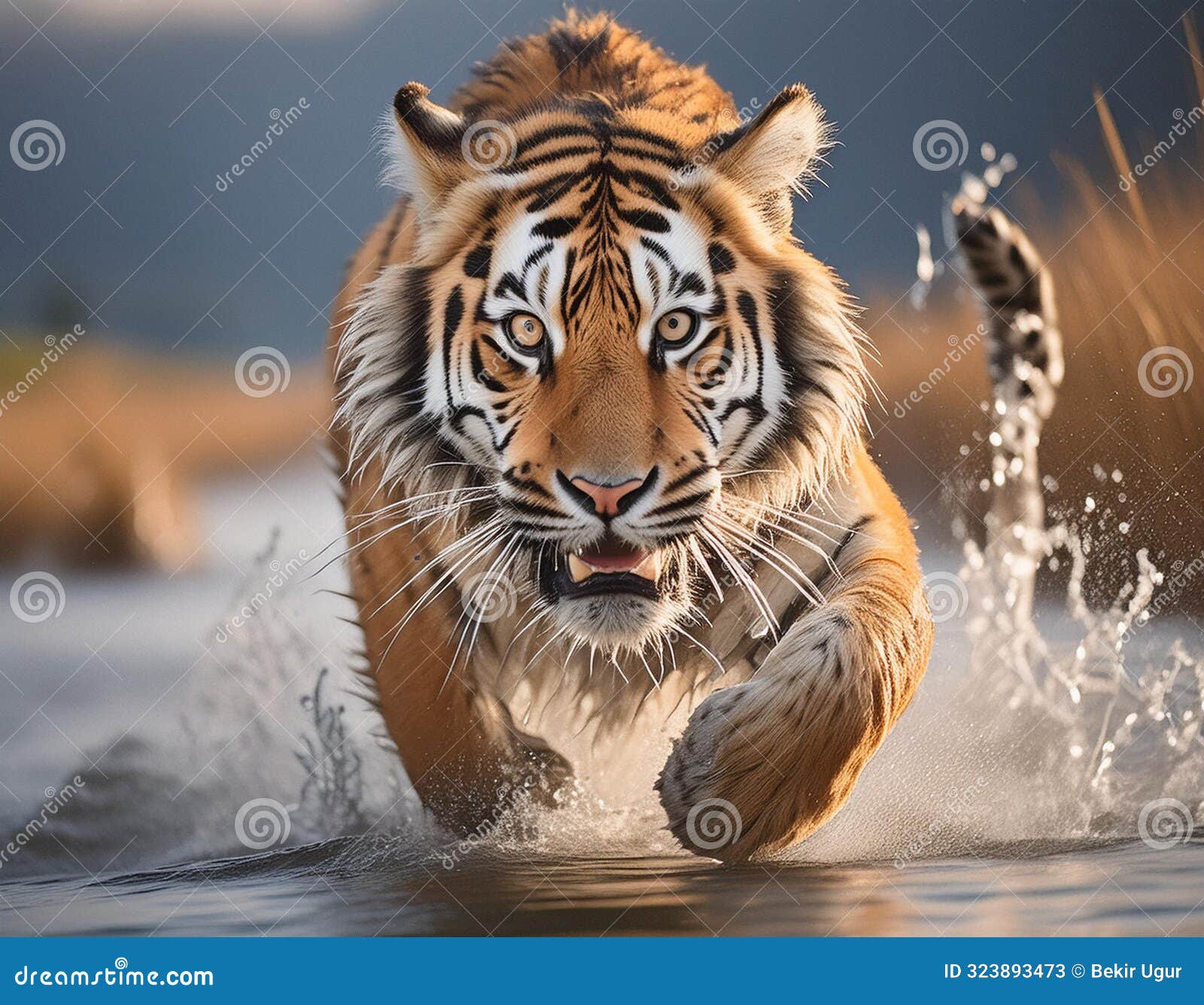 Siberian Tiger Running through Water Stock Illustration - Illustration ...