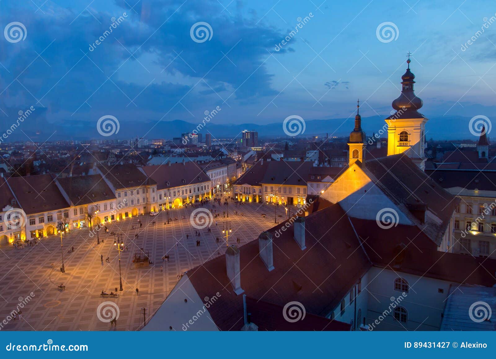 Sibiu at blue hour stock image. Image of travel, romania - 89431427