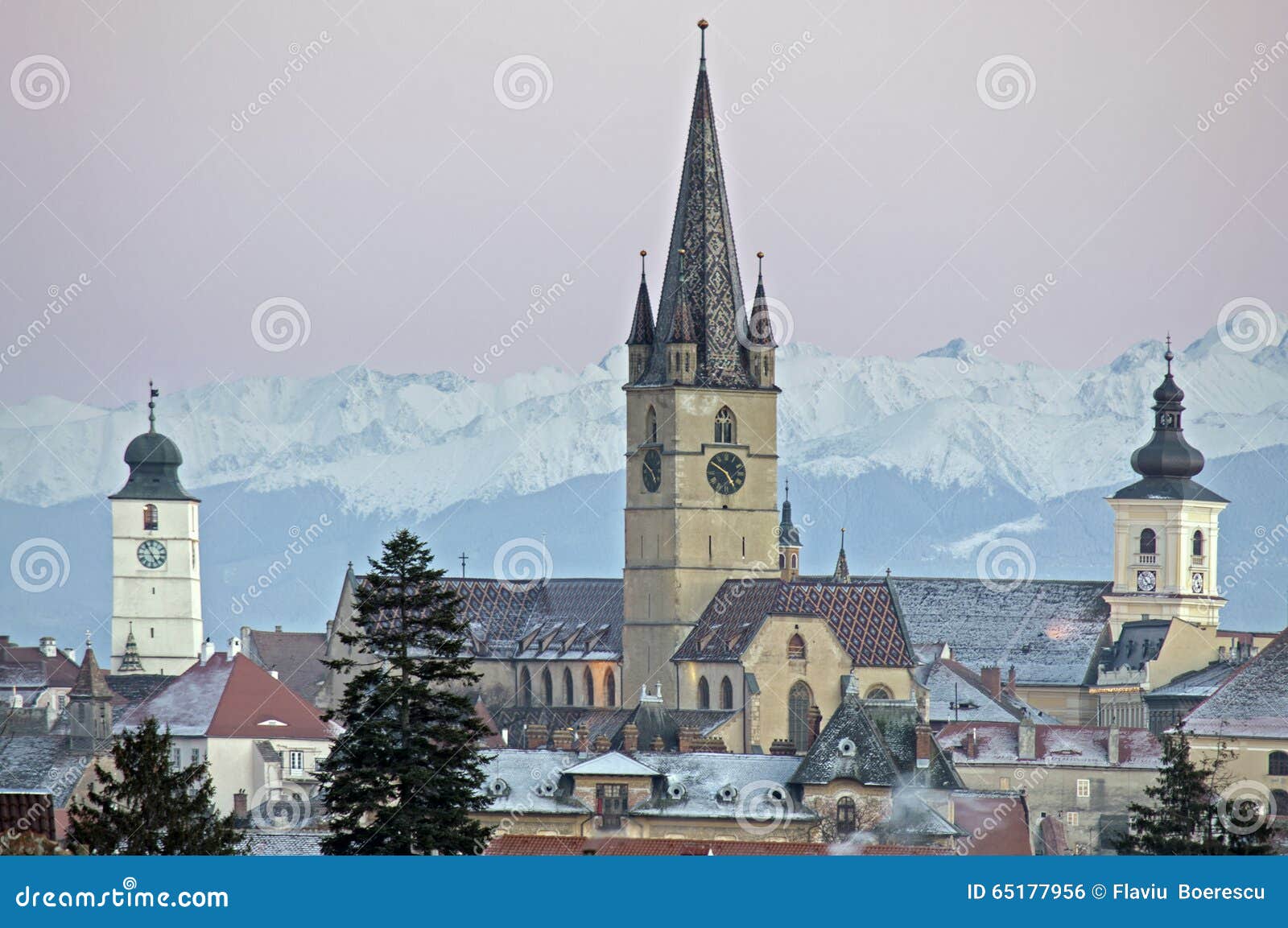 Sibiu cityscape stock photo. Image of historic, christmas - 65177956