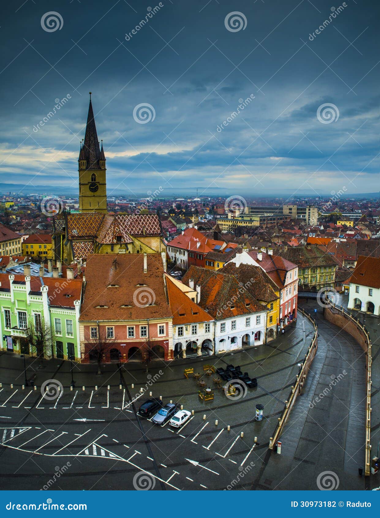 Sibiu, small square view stock photo. Image of monument - 30973182