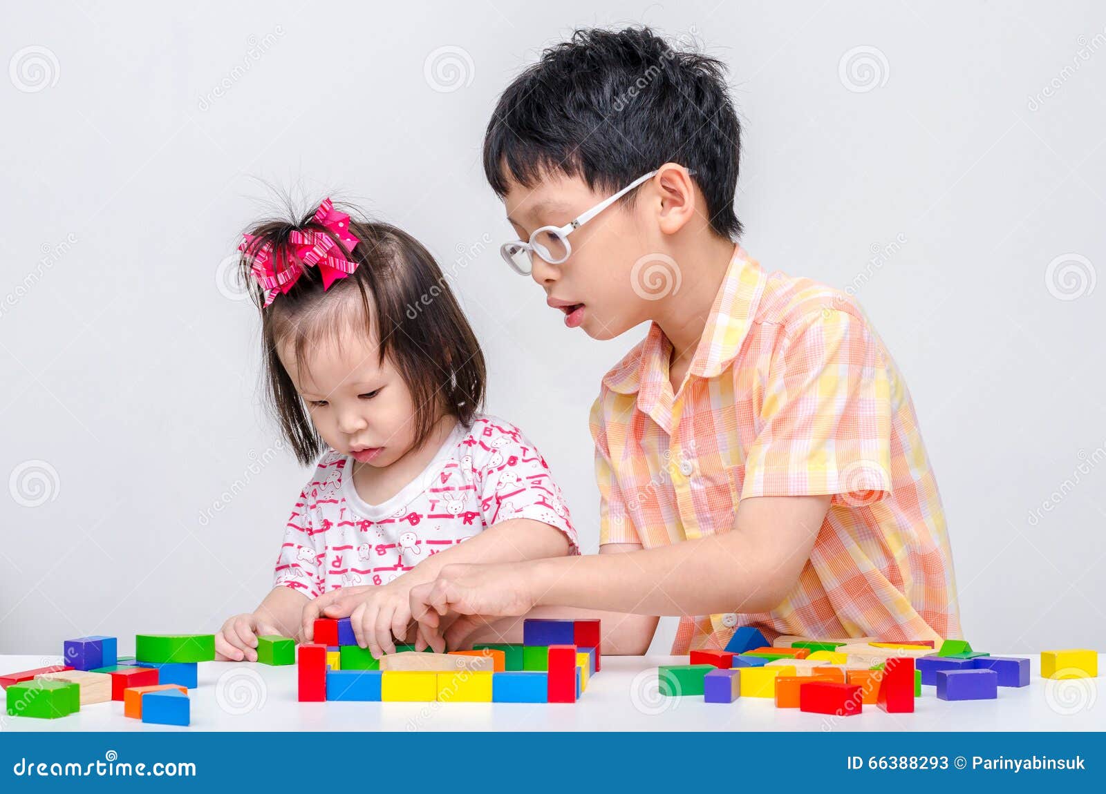 Sibling Play Block Together at Home Stock Image - Image of game, block ...