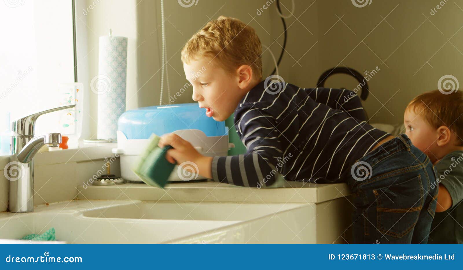 Siblings Cleaning Kitchen Sink 4k Stock Video - Video of domestic ...