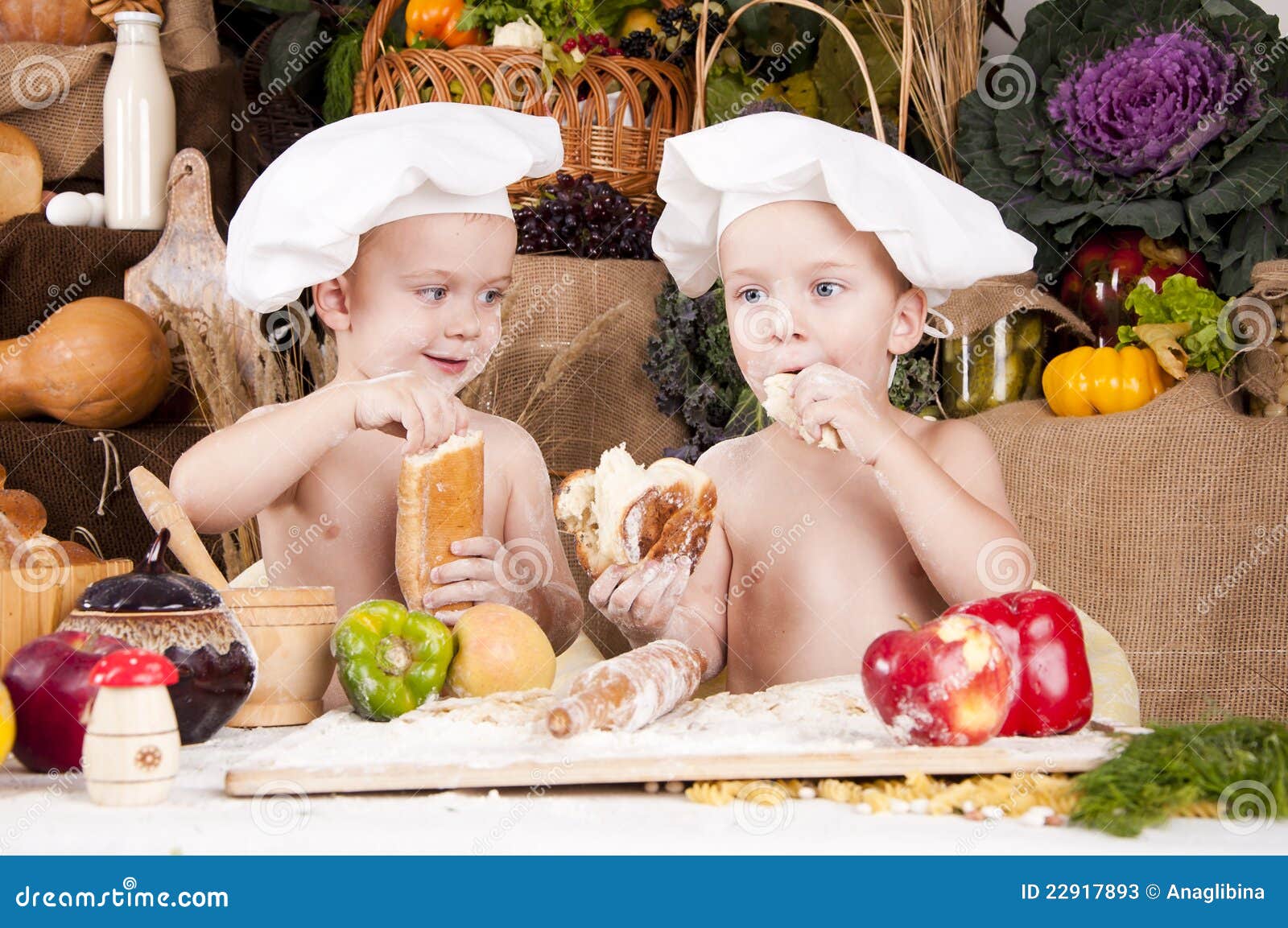 Siblings Cooking in Chef S Hats Stock Image - Image of fresh, dinner ...