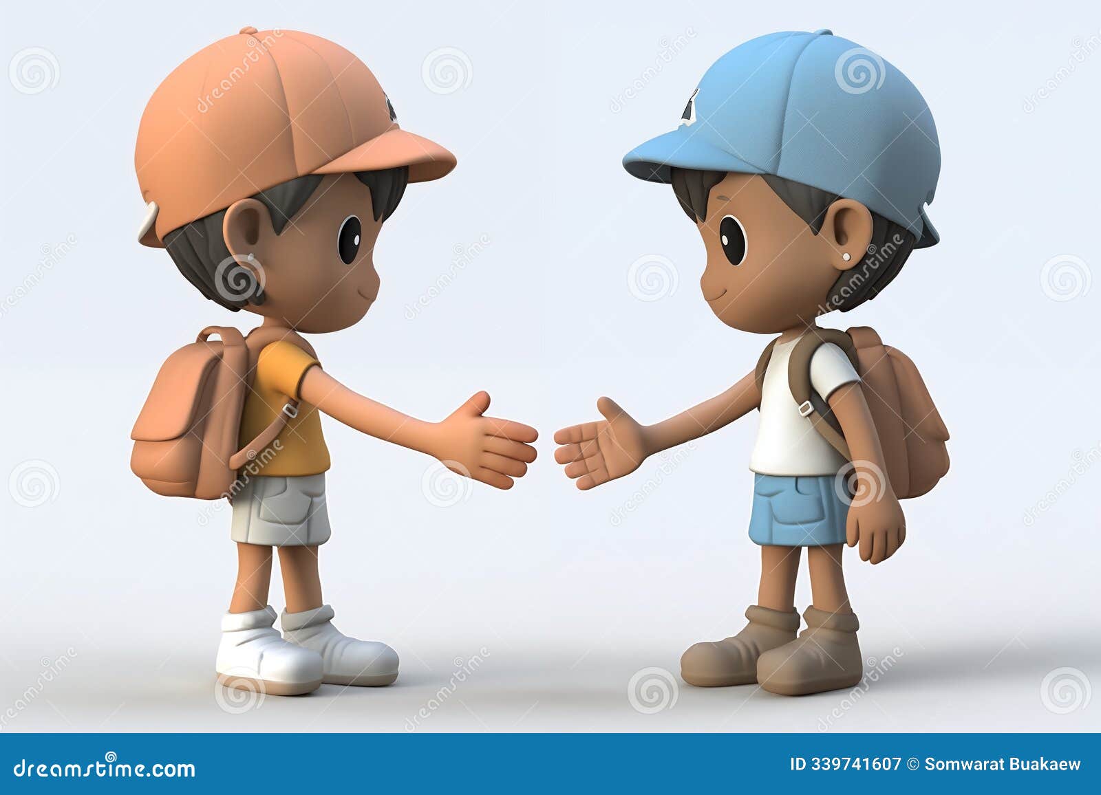 Siblings in 3D: a Friendly Handshake Animation Stock Illustration ...