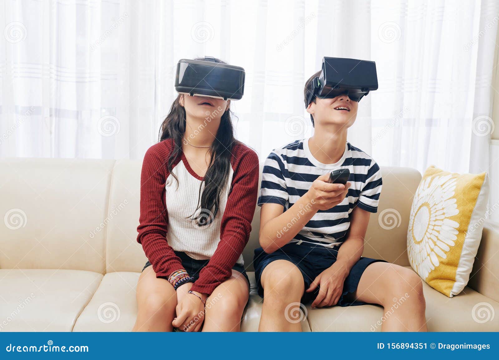Siblings Exploring Virtual Reality Stock Image - Image of playing ...