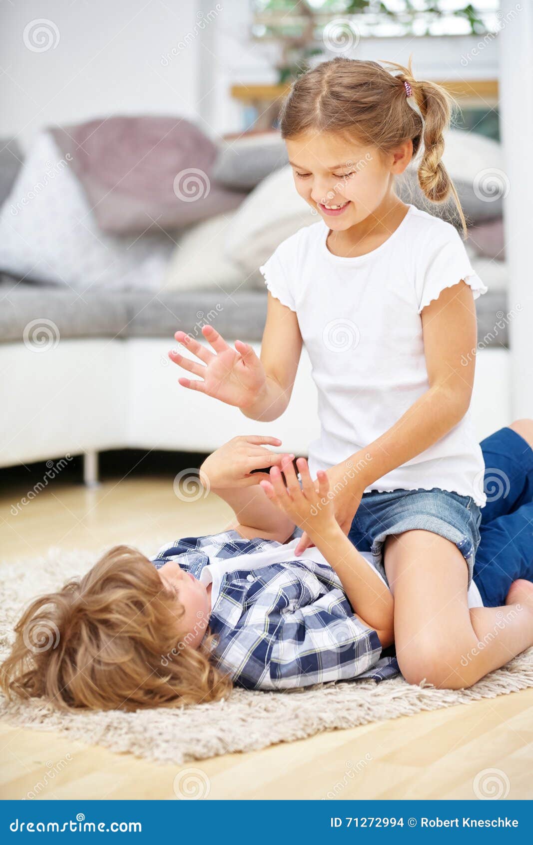 Siblings Fighting in Fun at Home Stock Photo - Image of kids, lifestyle ...