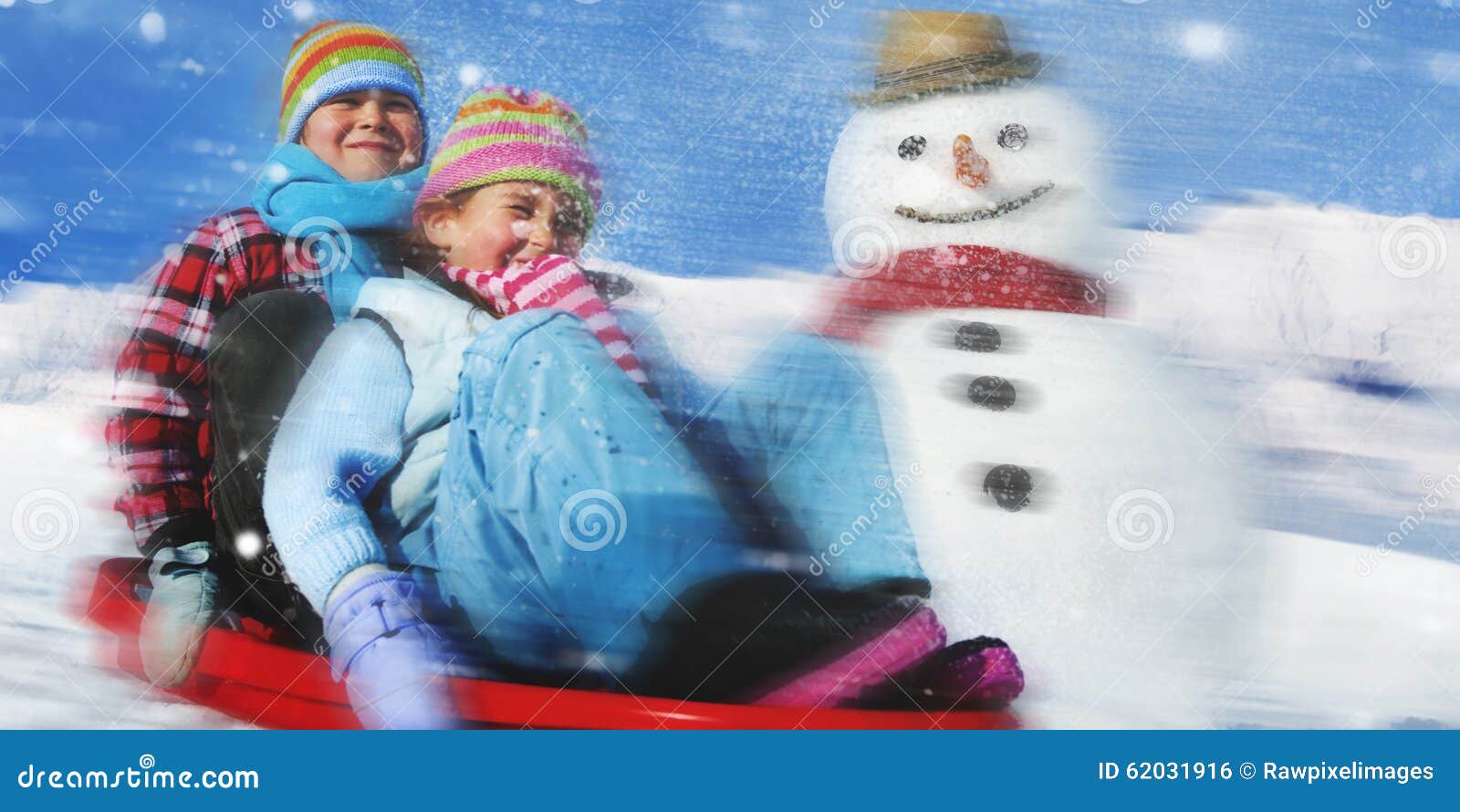 Siblings Playing Snow Sledge in the Snow Concept Stock Photo - Image of ...