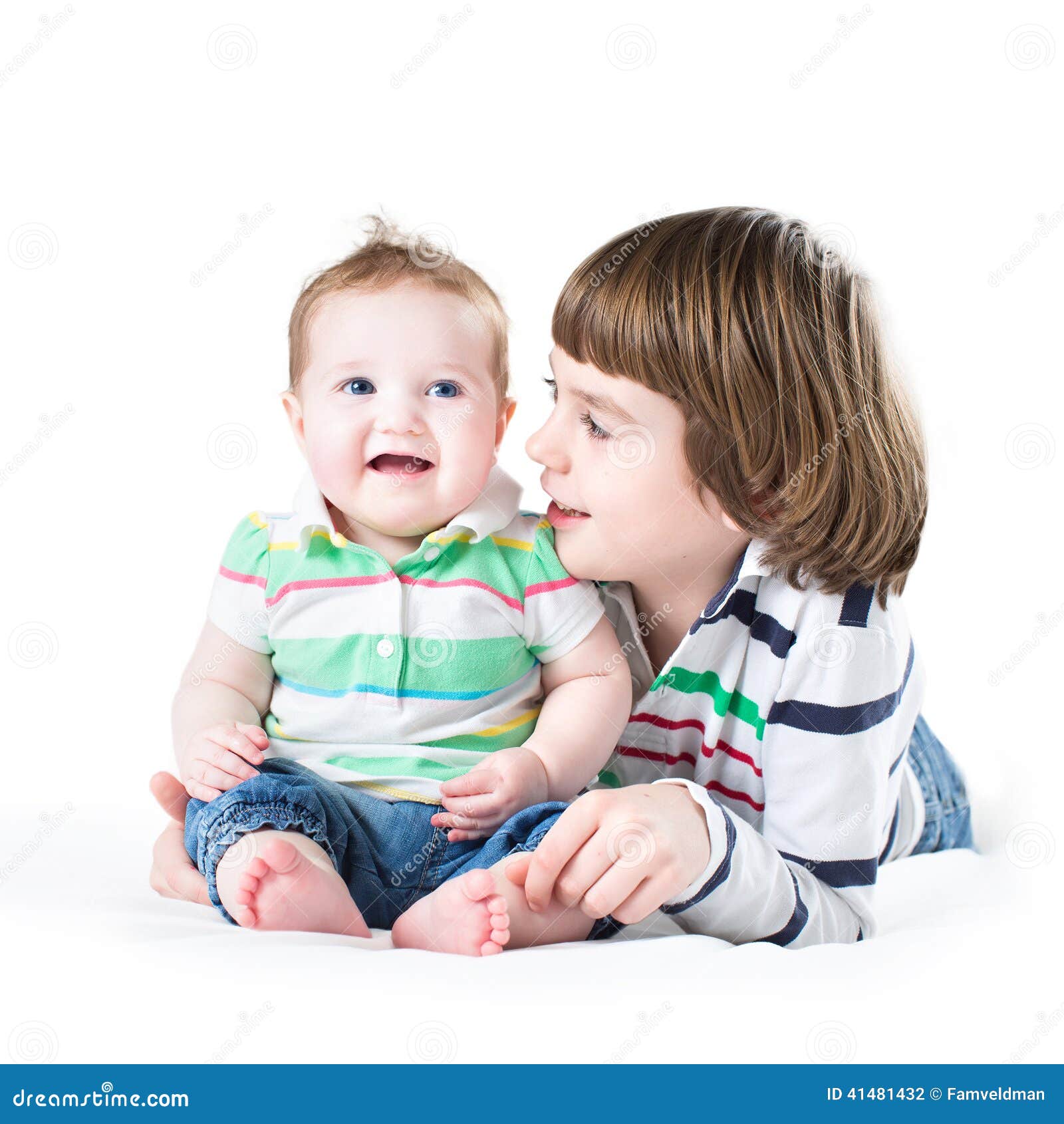 Siblings Playing Together, on White Stock Photo - Image of brother ...