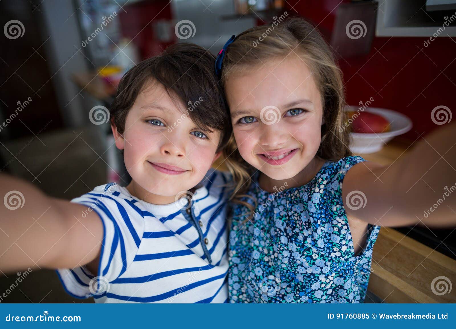 Siblings Taking Selfie In Kitchen Stock Image Image Of Lifestyle