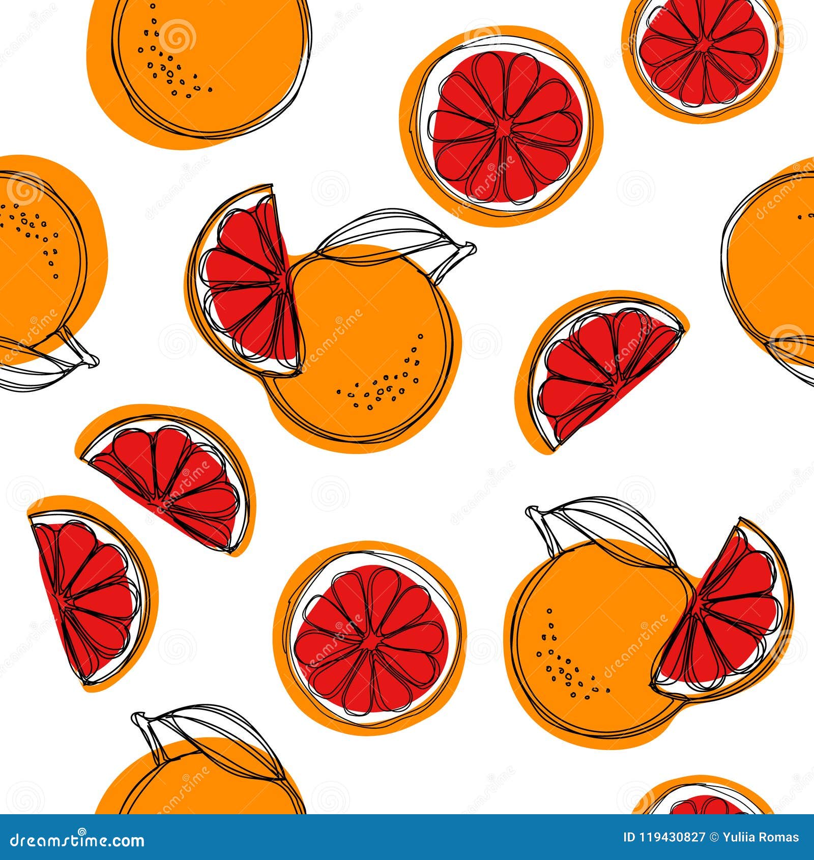 Sicilian Blood Oranges Vector Seamless Pattern On White Background. Red ...