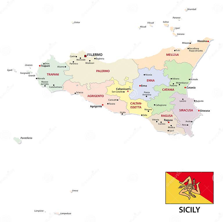 Sicily Administrative and Political Map with Flag Stock Vector ...