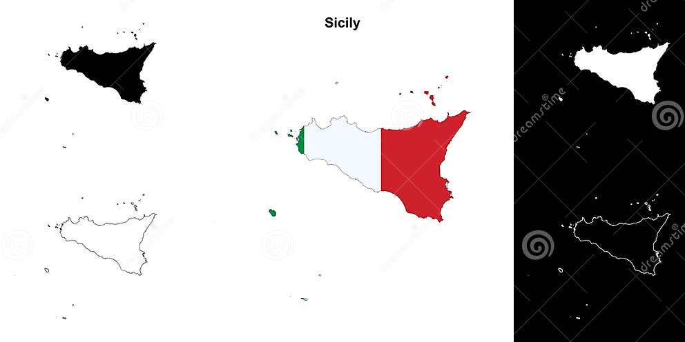 Sicily outline map stock vector. Illustration of regions - 323628969