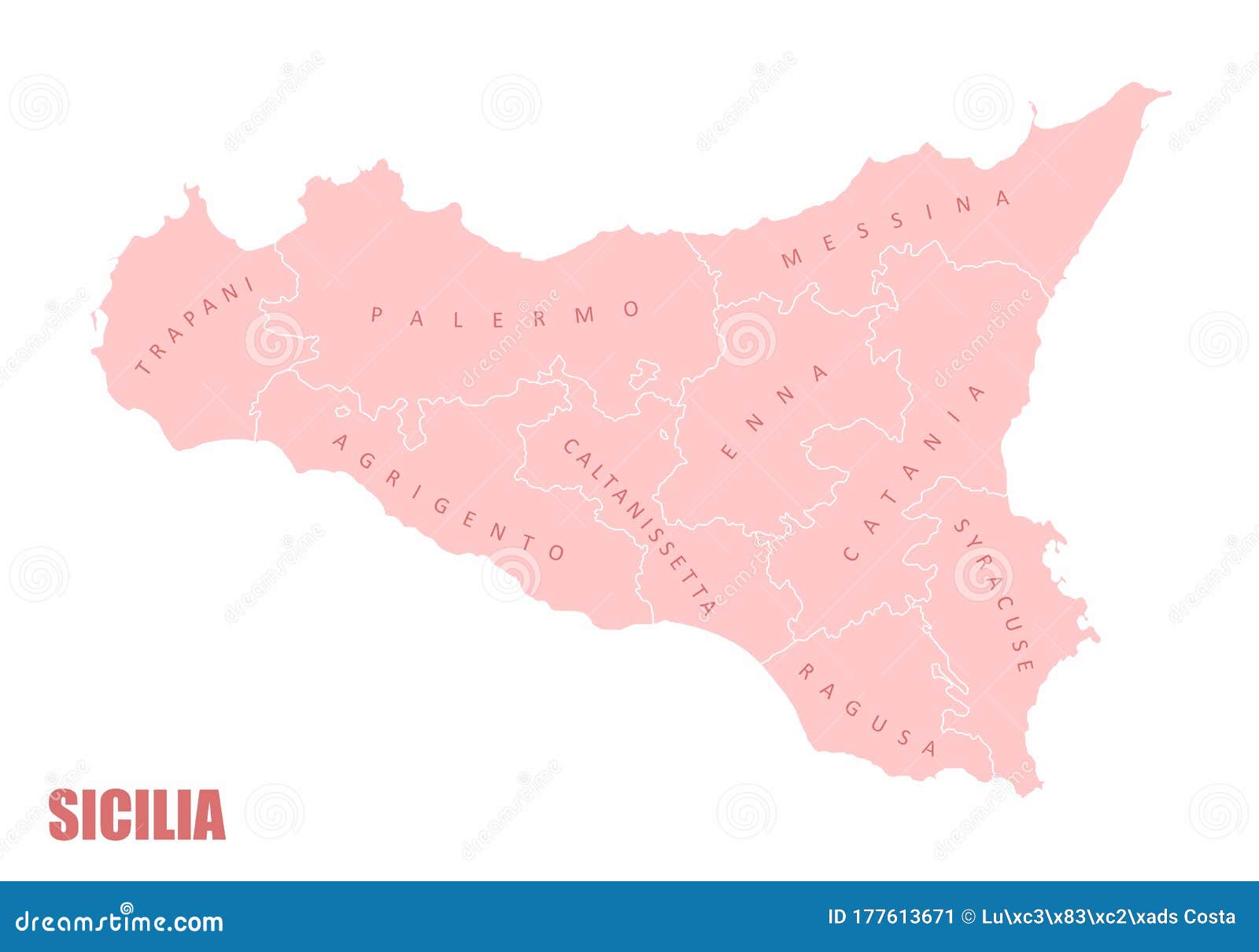 Sicily regions map stock illustration. Illustration of contour - 177613671